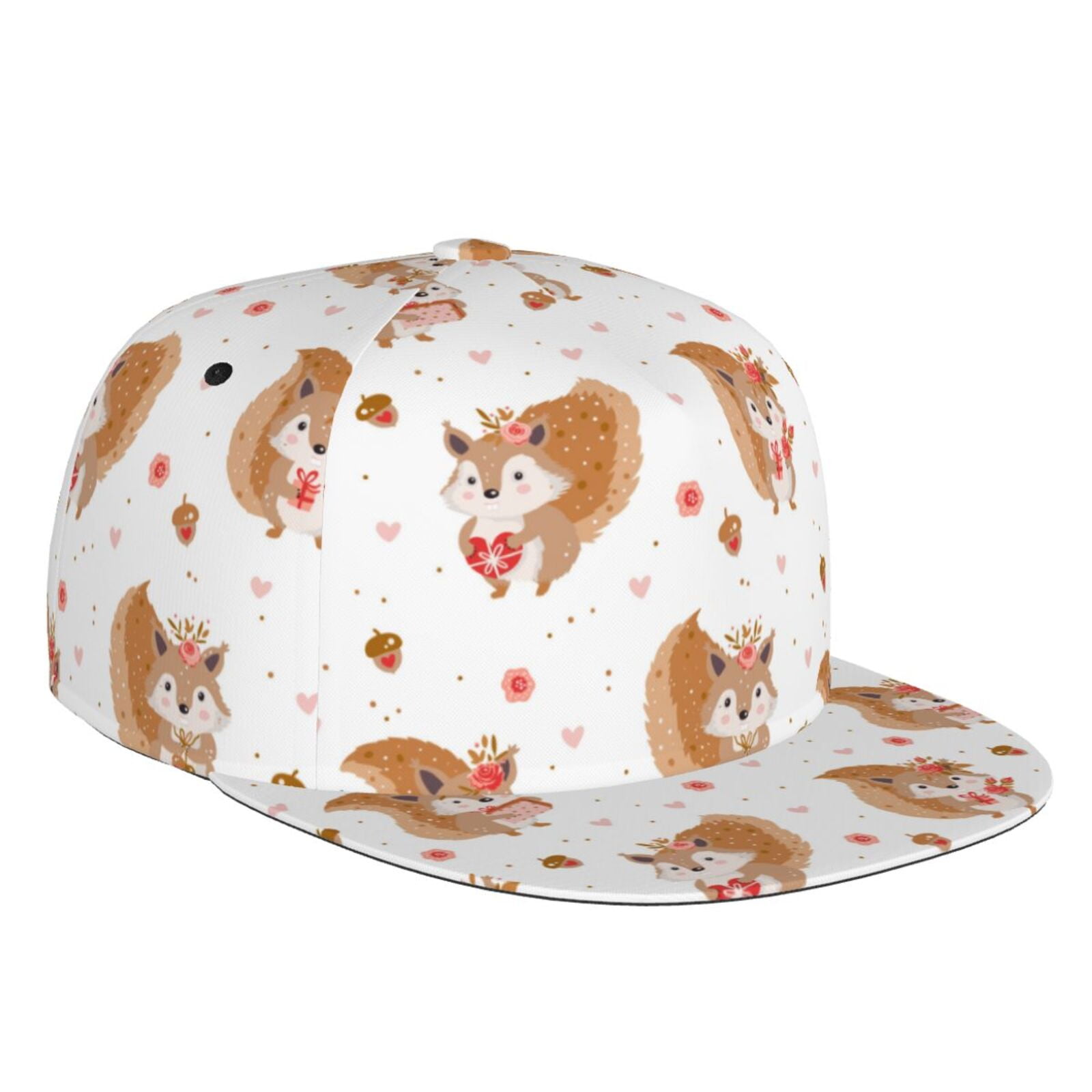 Daiia Squirrel Giving A Gift print Flat Bill Hats Flat Brim Trucker Cap ...