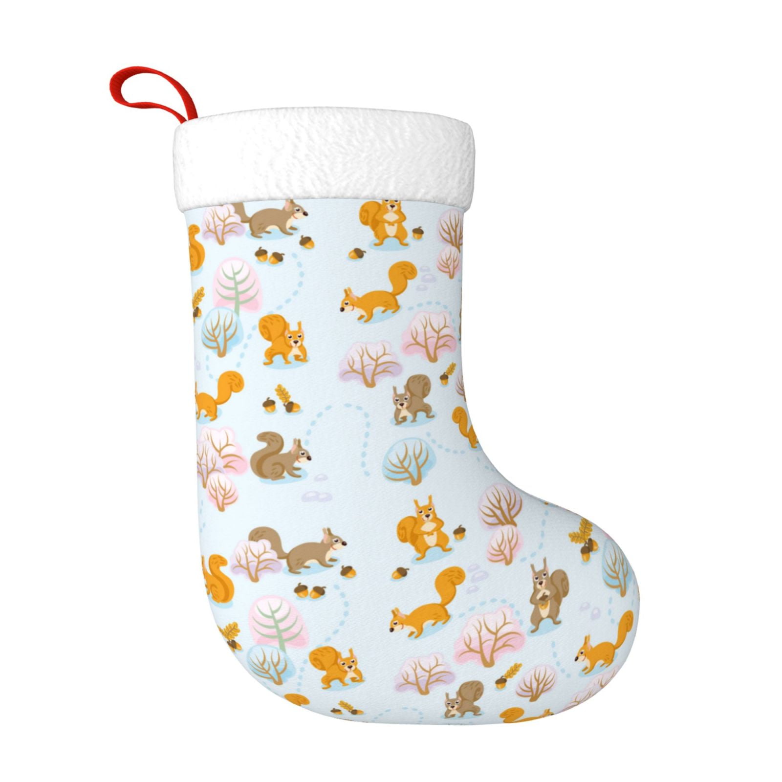 Daiia Squirrel In The Forest Print Christmas Stocking，18"Large Knitted ...