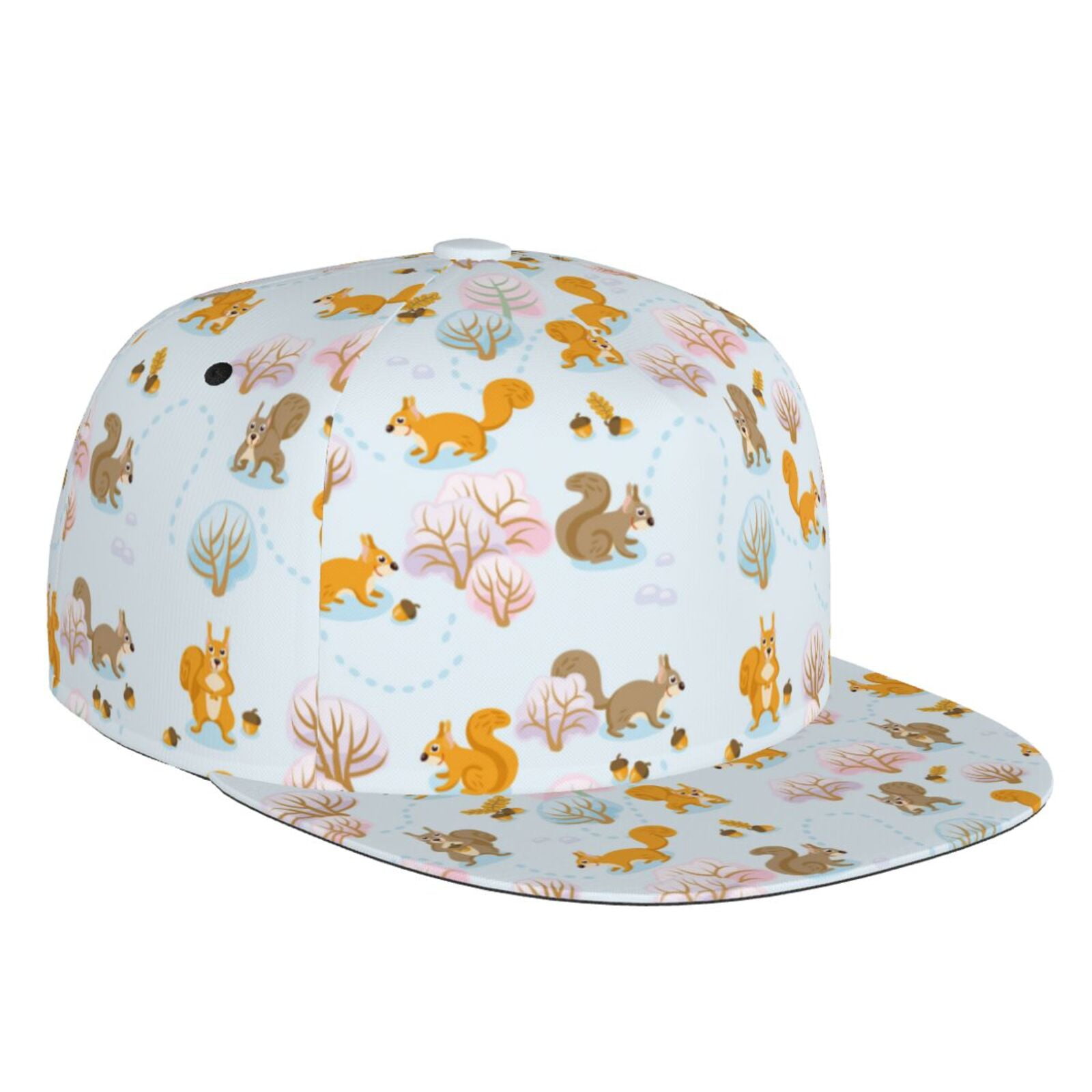 Daiia Squirrel In The Forest print Flat Bill Hats Flat Brim Trucker Cap ...