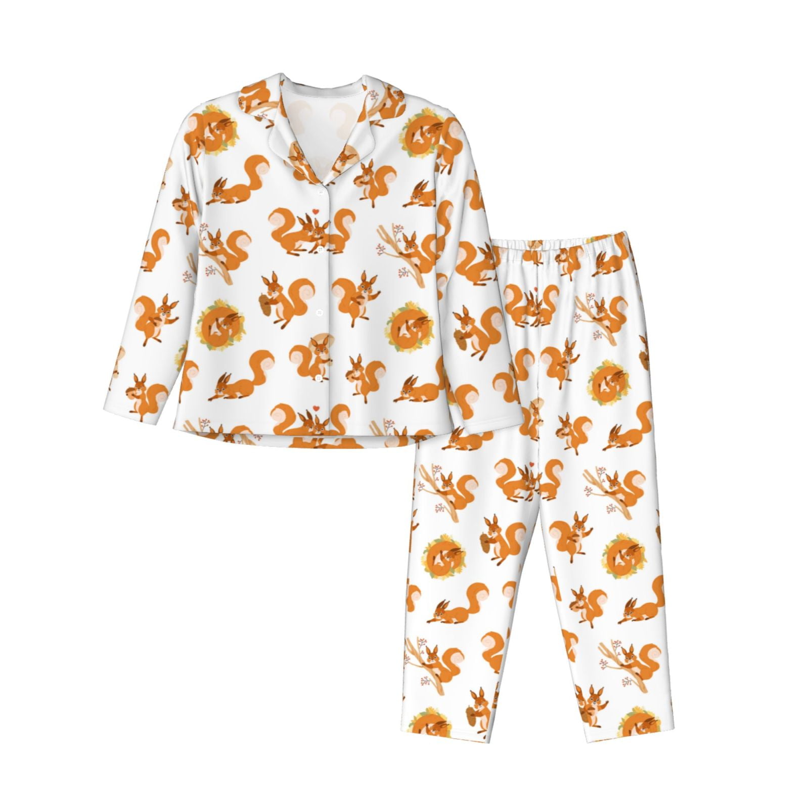 Daiia Squirrel Playing for Women's Long-Sleeved Pajama Set – Soft ...