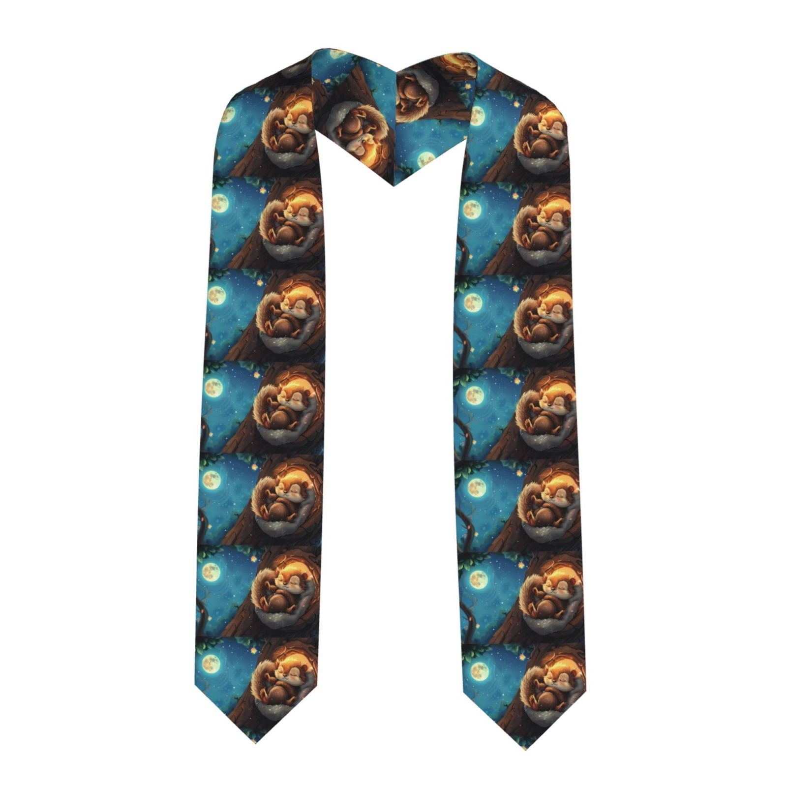 Daiia Squirrel Sleeping In Tree Pattern Graduation Shawl Stole – Satin ...