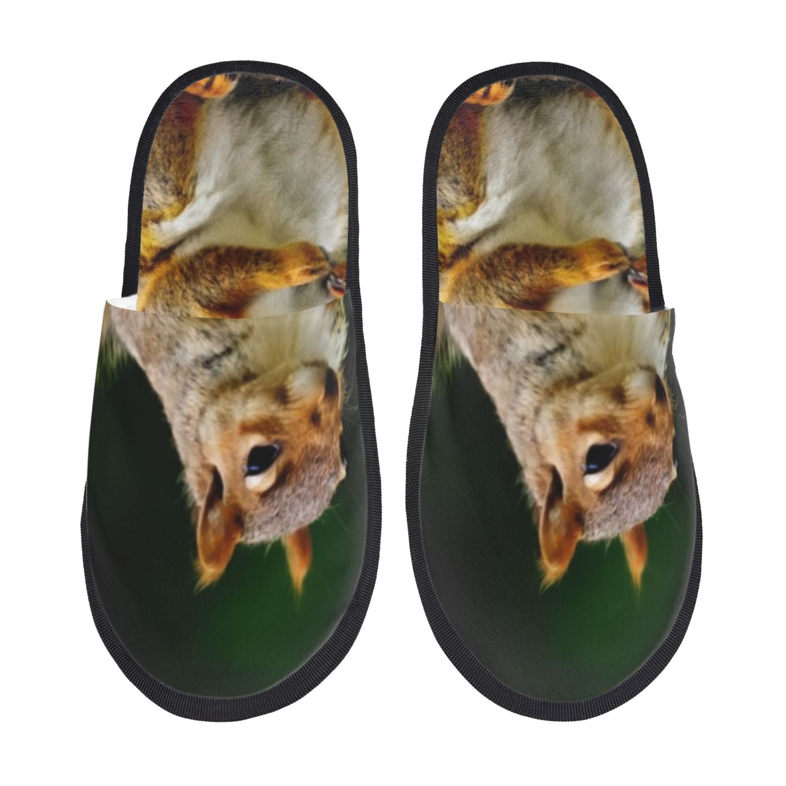 Daiia Squirrels Eating Peanuts On The Tree Pattern Furry Slippers for ...