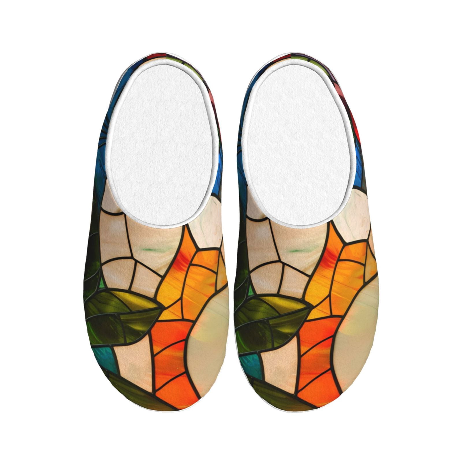 Daiia Stained Glass Cat Art Print Women’s Fuzzy Slippers Memory Foam ...