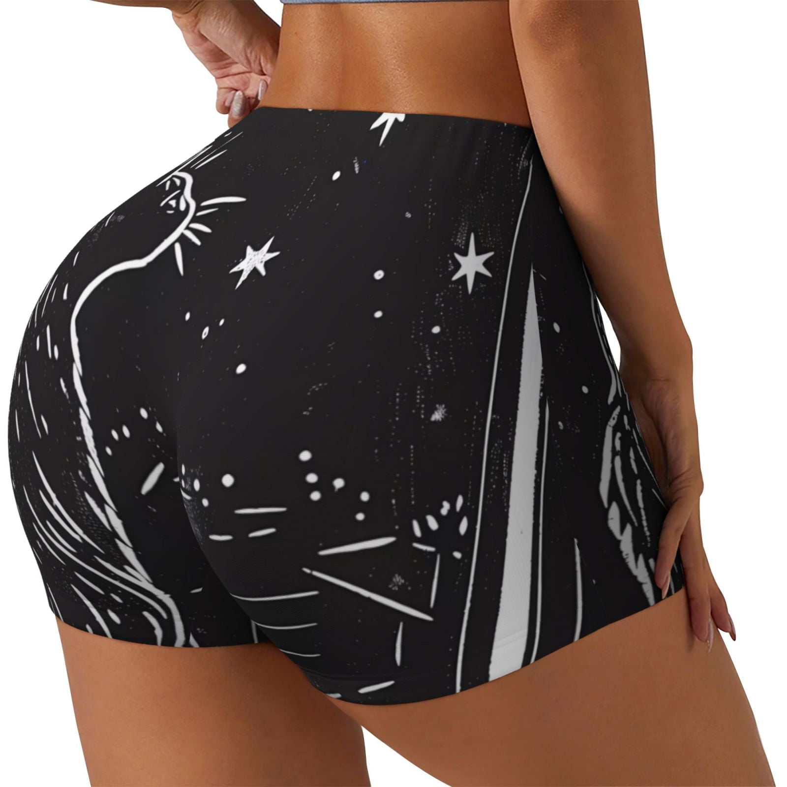 Daiia Star Gazing Cat Illustration Pattern Women's Workout Shorts Biker ...