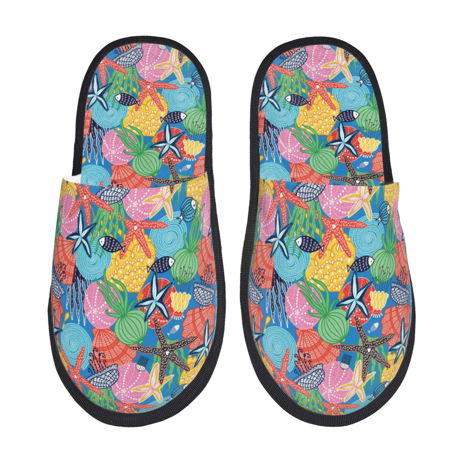 Daiia Starfish And Algae Pattern Furry Slippers for Women and Men, Soft ...