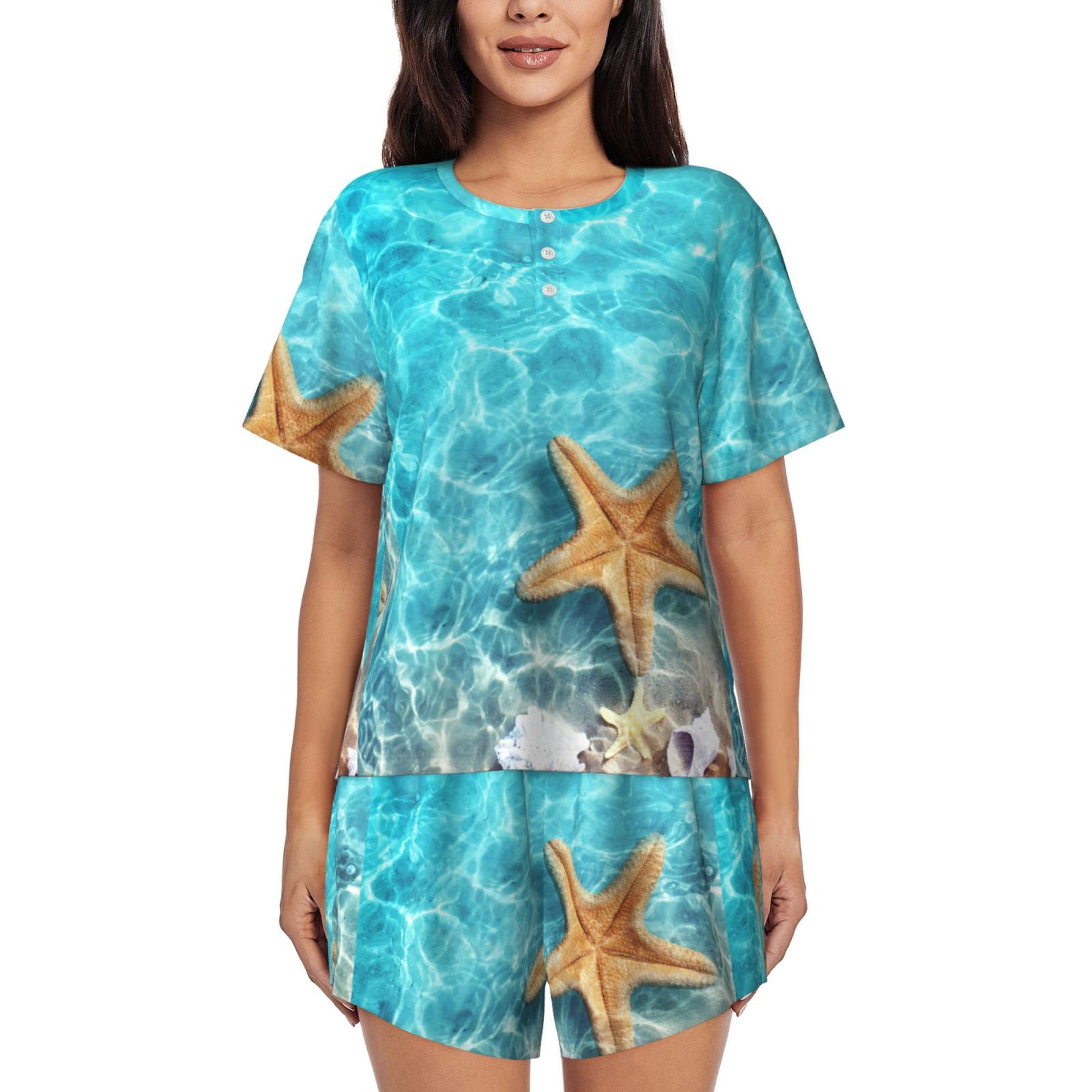 Daiia Starfish And Seashell On The Beach 1 Pattern Womens Pajama Sets ...