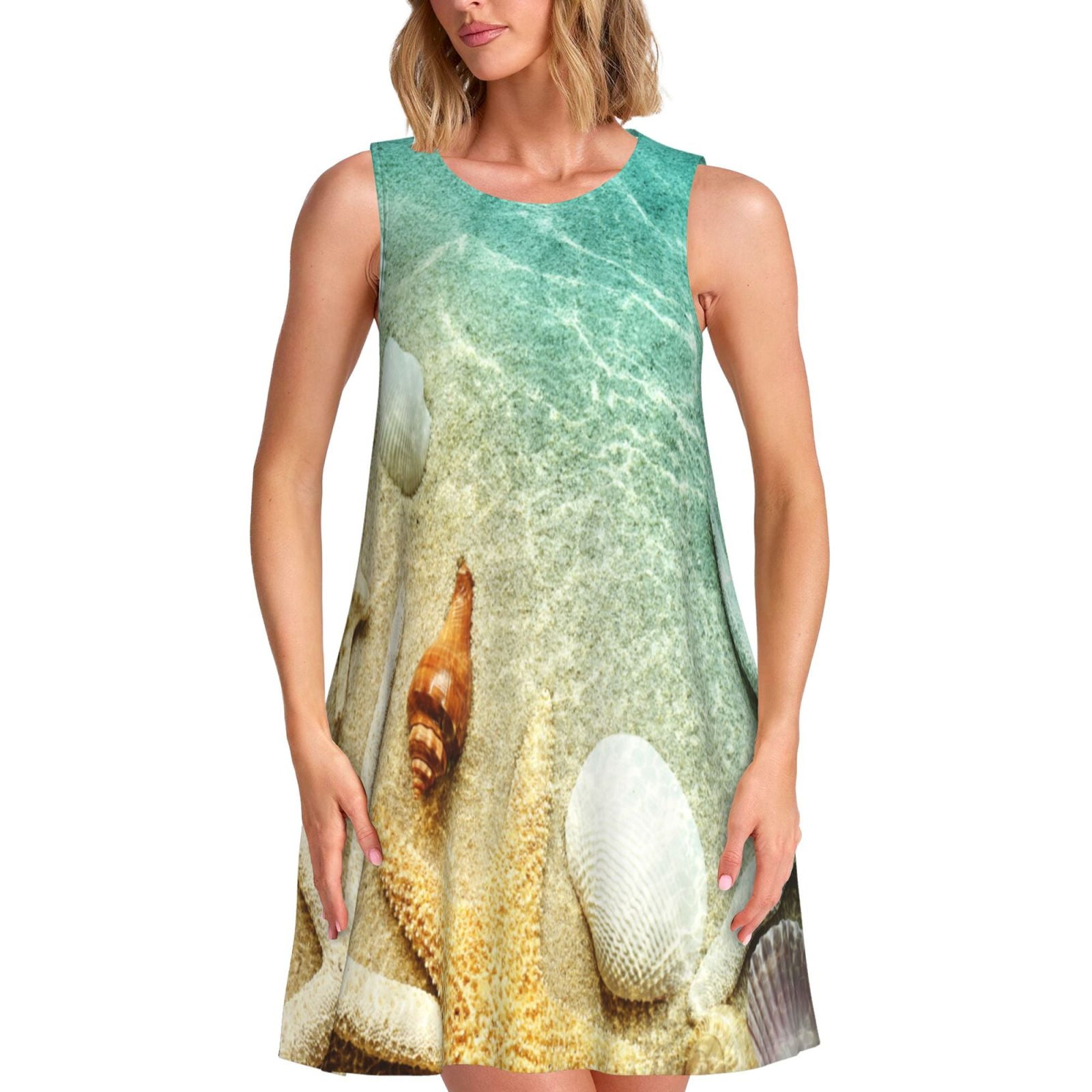 Daiia Starfish And Seashell On The Beach Print Women's Dresses 2025 ...