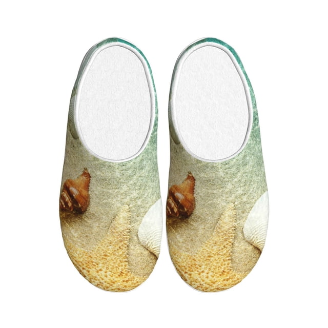 Daiia Starfish And Seashell On The Beach Print Women’s Fuzzy Slippers ...