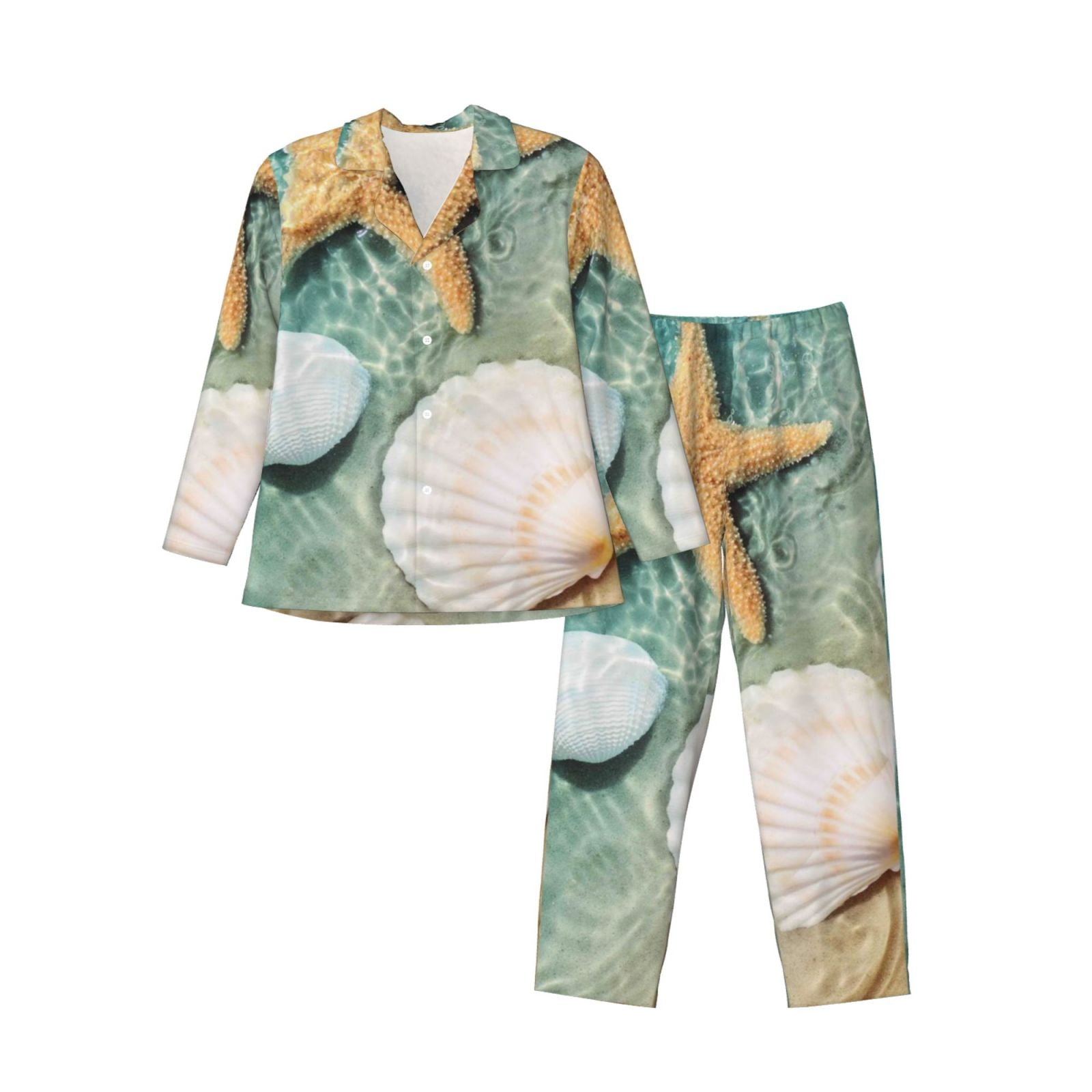 Daiia Starfish And Seashell for Men's Long-Sleeved Pajama Set – Soft ...