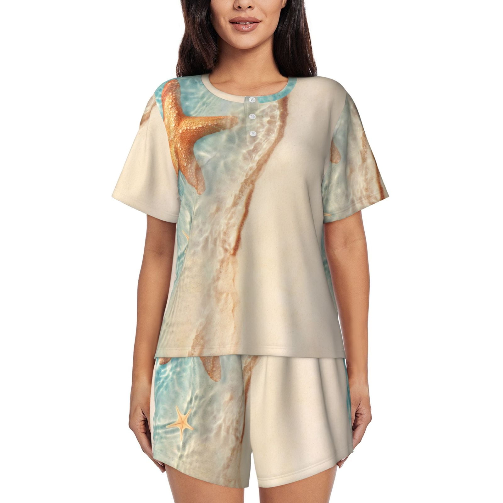 Daiia Starfish On The Sand Beach Pattern Womens Pajama Sets Short ...