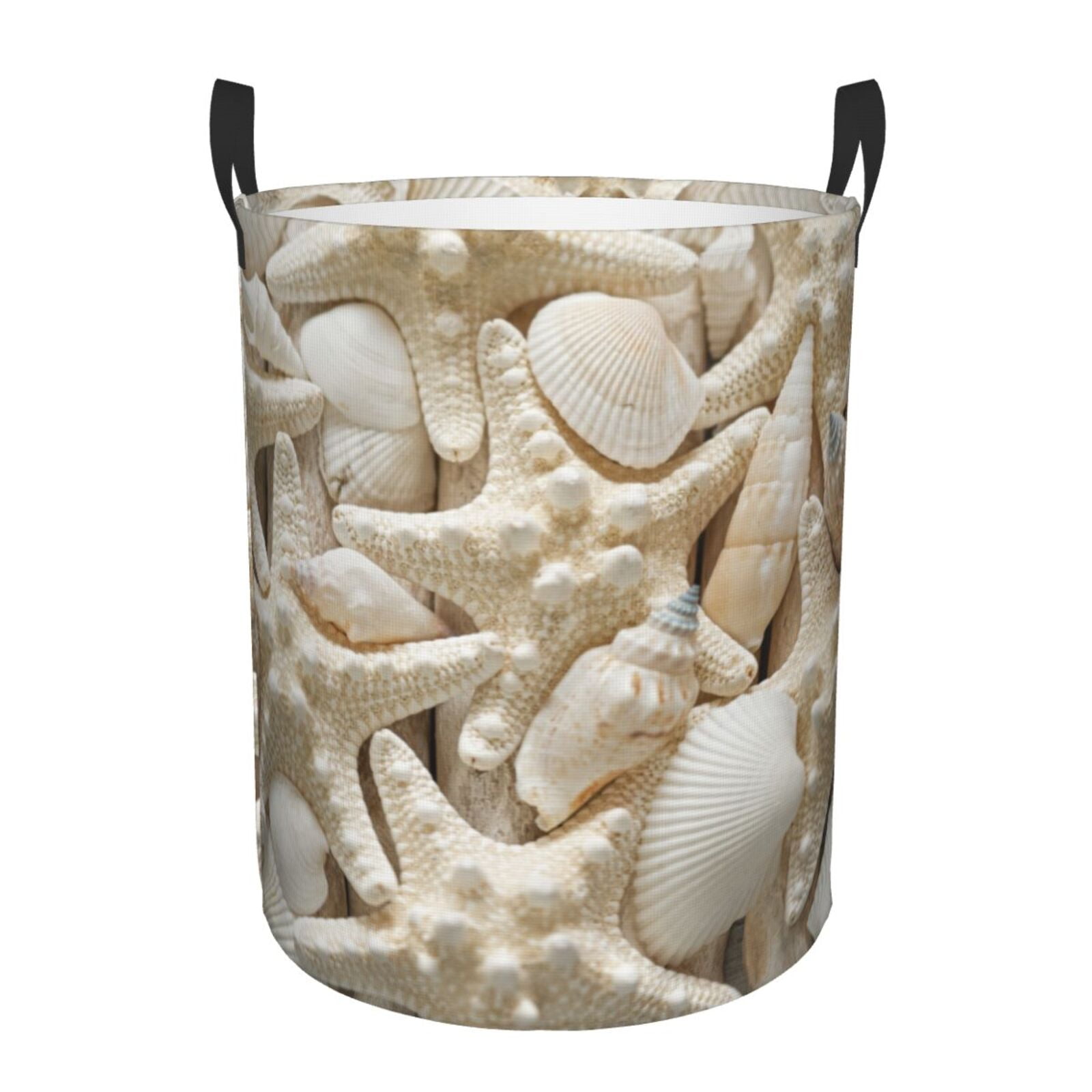 Daiia Starfish and Sea Shells Round Laundry Basket with Handles ...