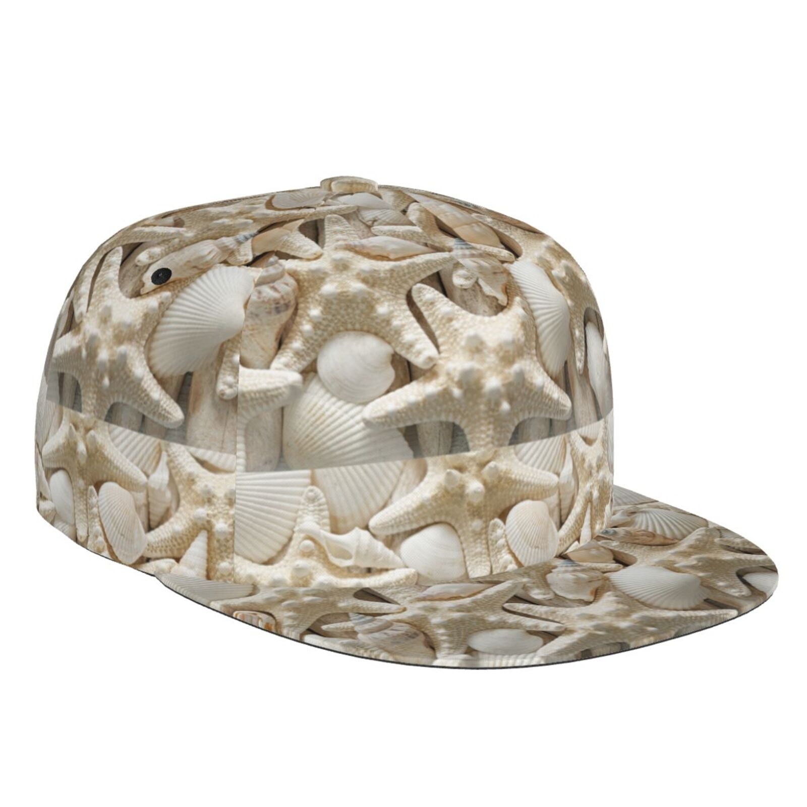 Daiia Starfish and Sea Shells print Flat Bill Hats Flat Brim Trucker ...
