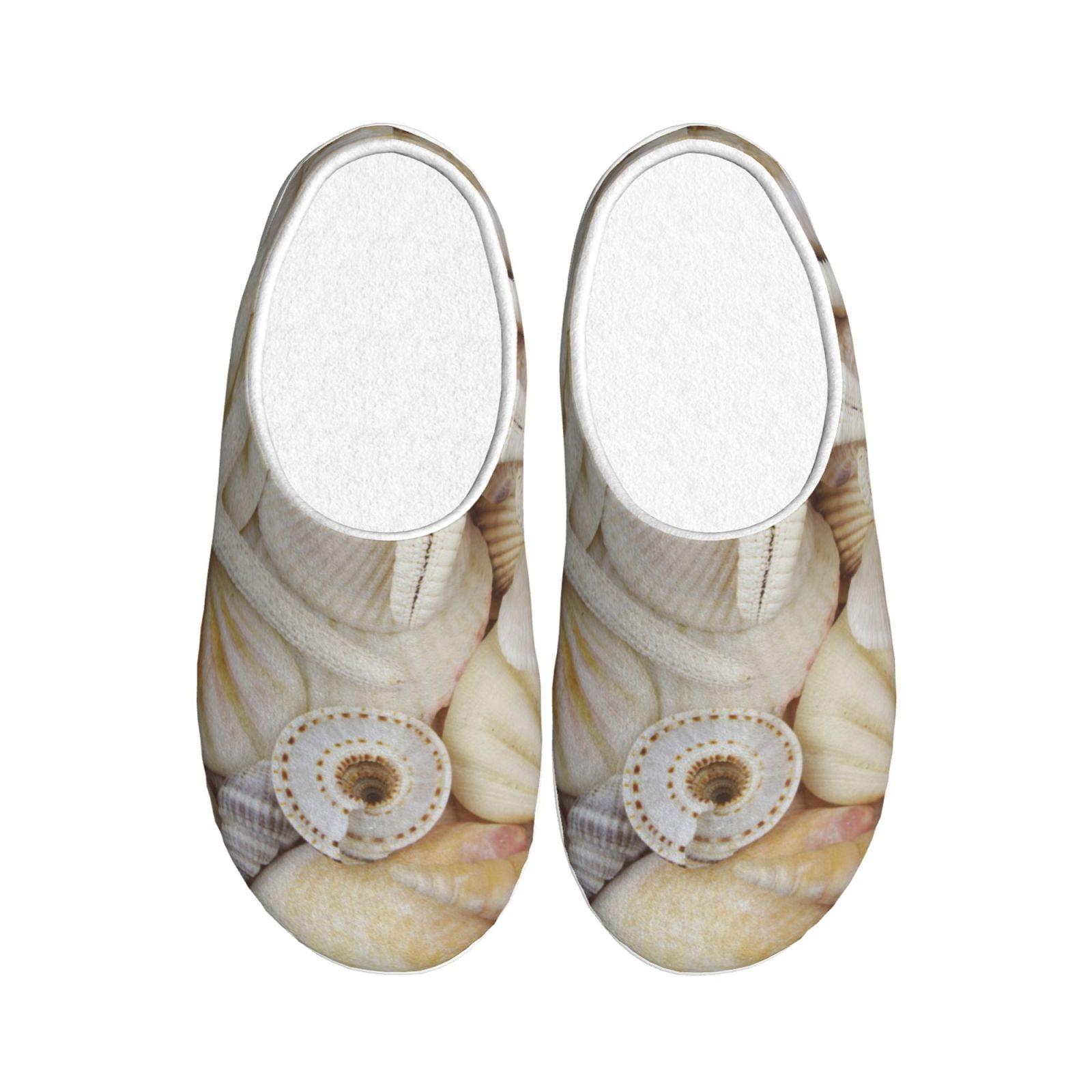 Daiia Starfishes On Seashells Print Women’s Fuzzy Slippers Memory Foam ...