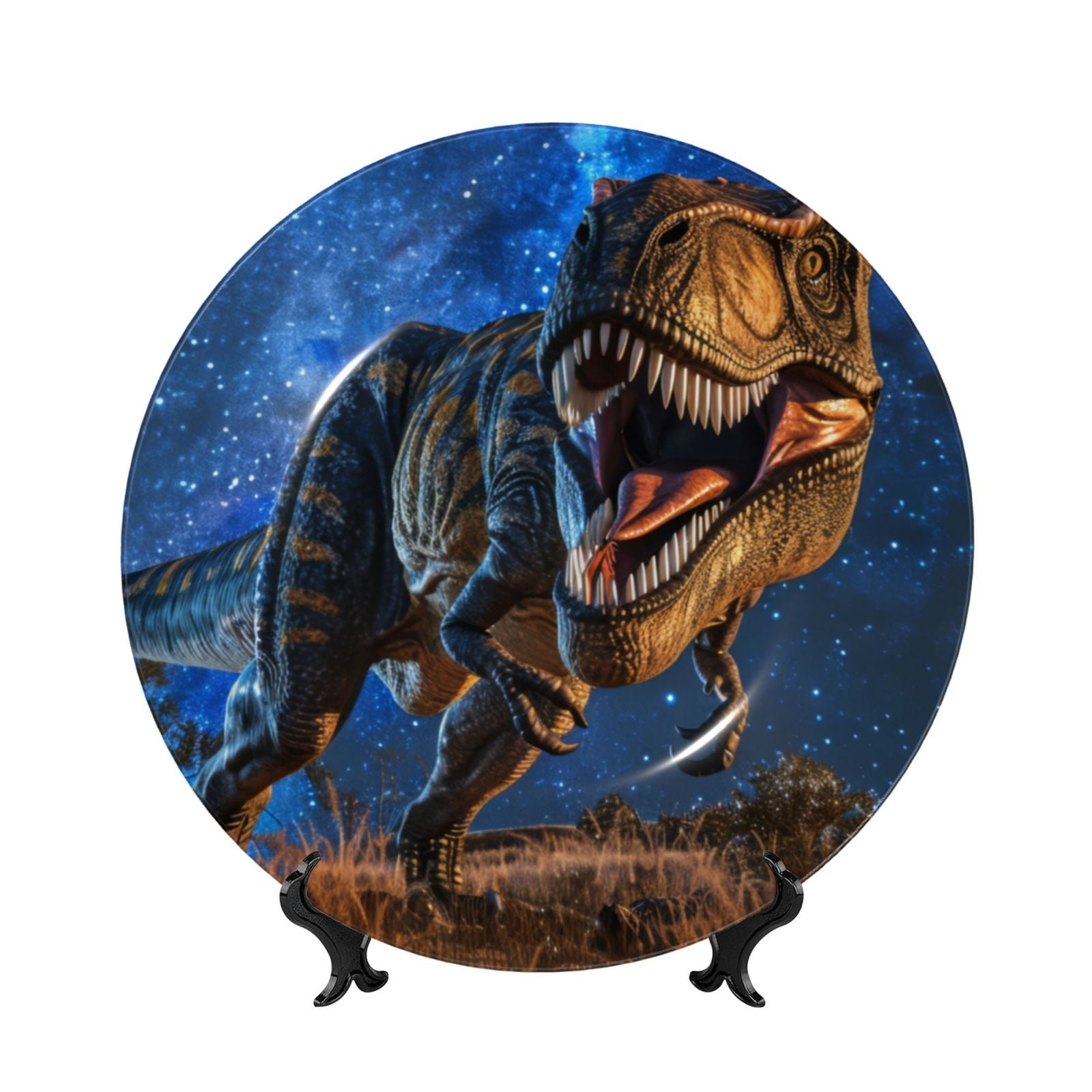 Daiia Starry Night Charging Dinosaur Printed Pattern Ceramic Plate ...