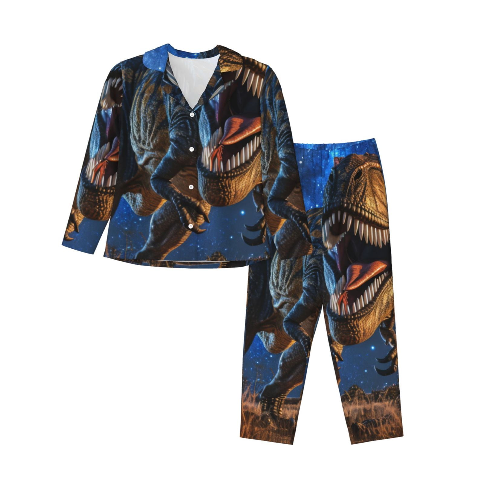 Daiia Starry Night Charging Dinosaur for Women's Long-Sleeved Pajama ...