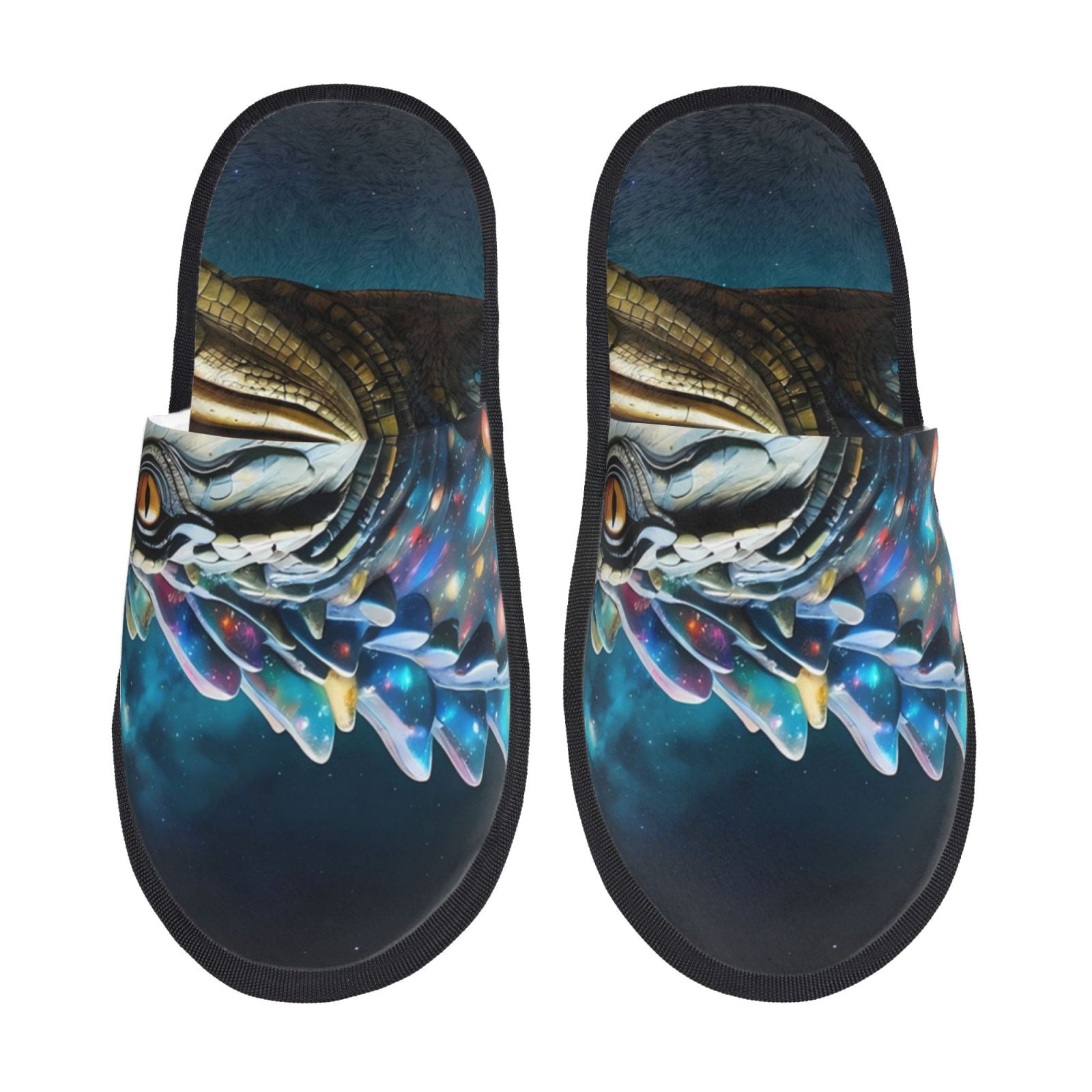 Daiia Starry Sky Colorful Crocodile Pattern Furry Slippers for Women ...
