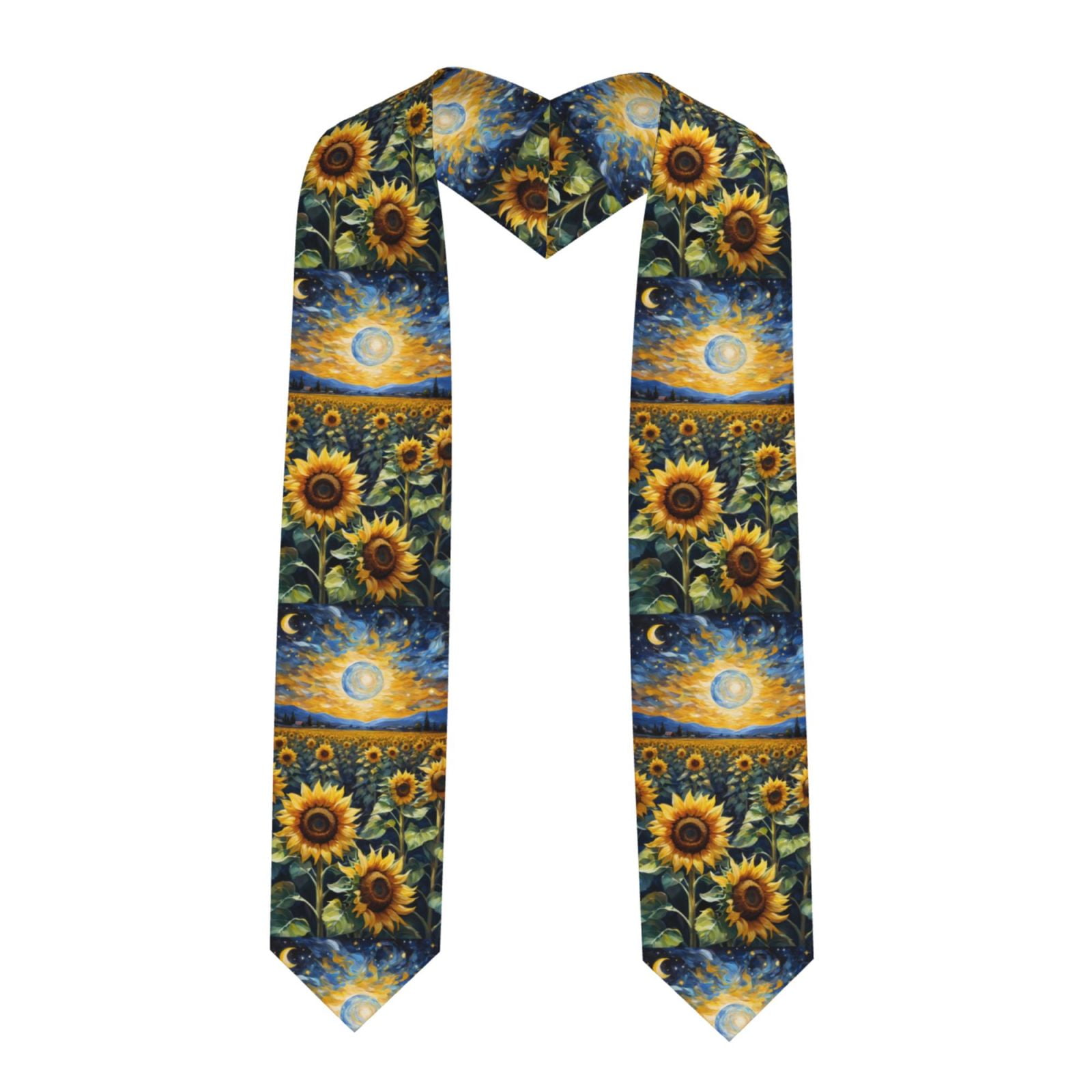 Daiia Starry Sky Moon Sunflower Pattern Graduation Shawl Stole – Satin ...