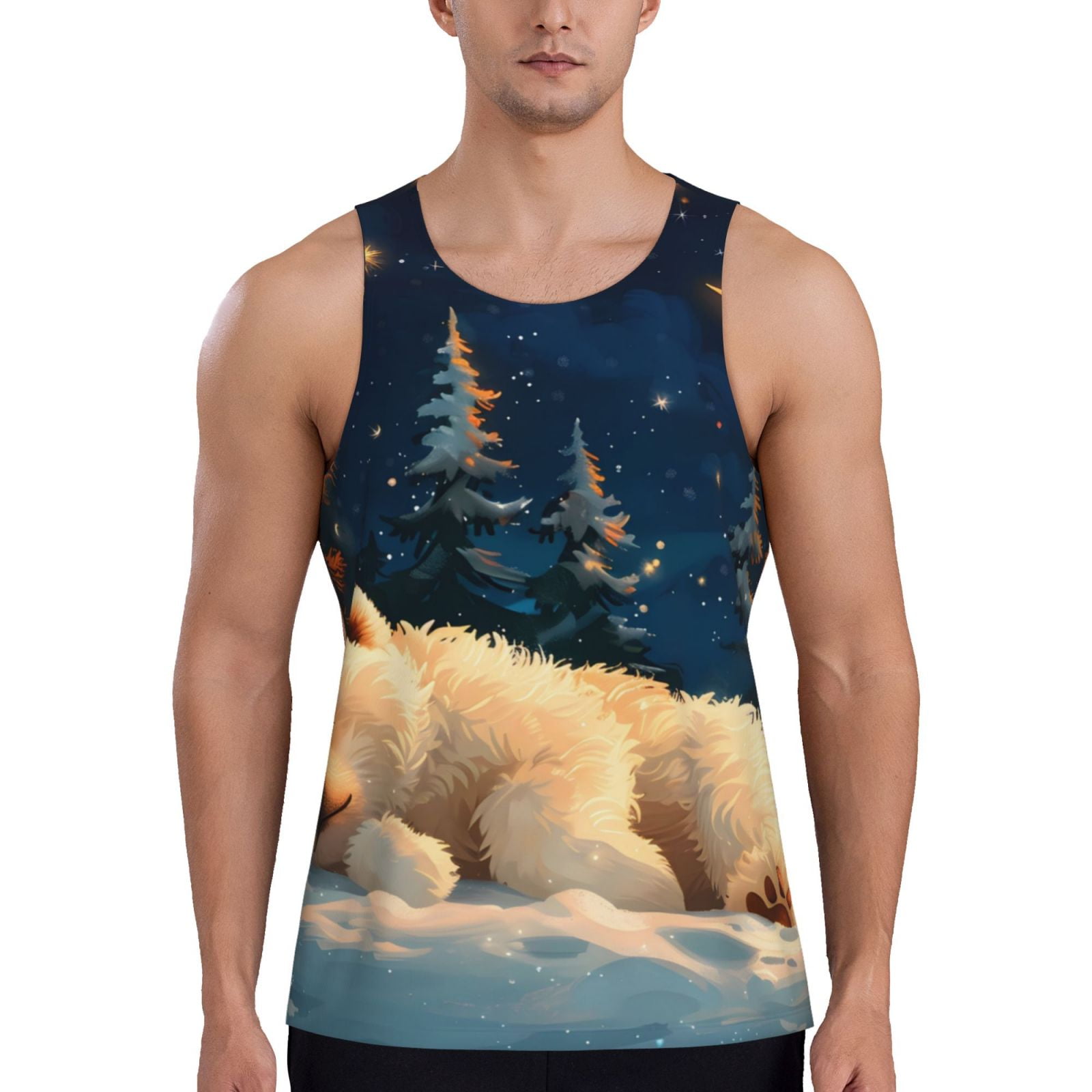 Daiia Starry Sky Sleep White Bear Printed Men's Quick Dry Fit Muscle ...