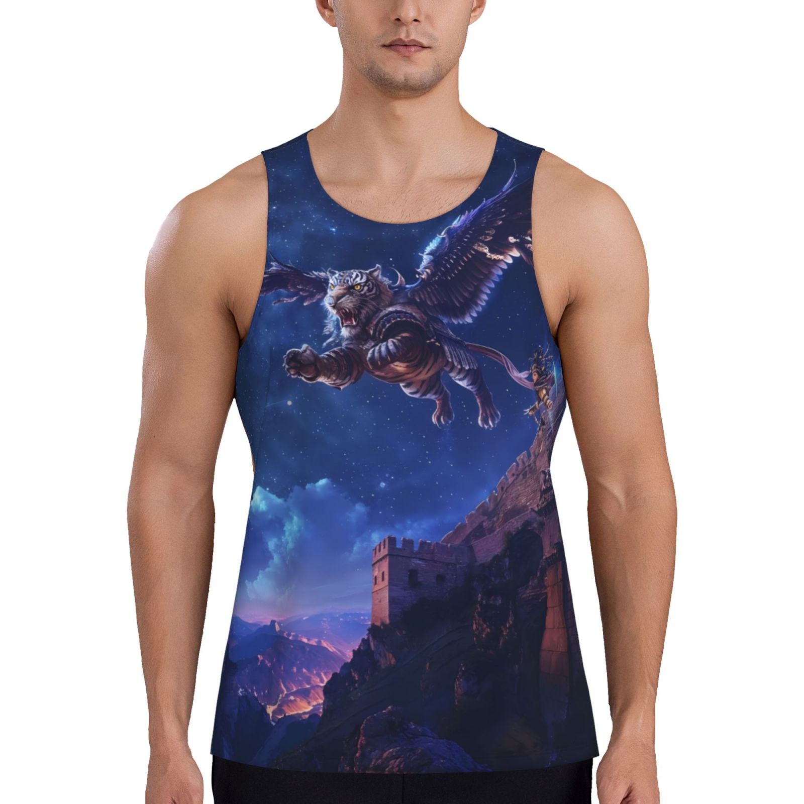 Daiia Starry Sky Wall Flying Tiger Printed Men's Quick Dry Fit Muscle ...