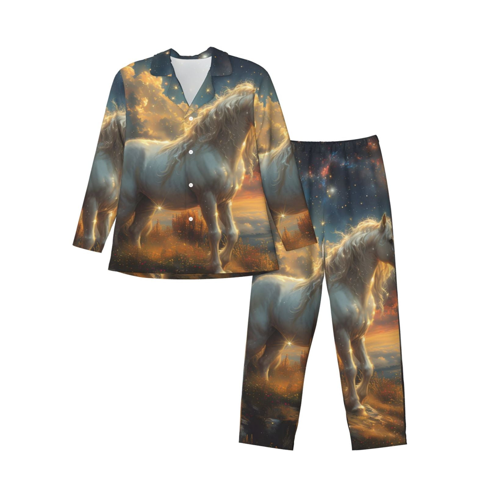 Daiia Starry Sky White Horse for Men's Long-Sleeved Pajama Set – Soft ...