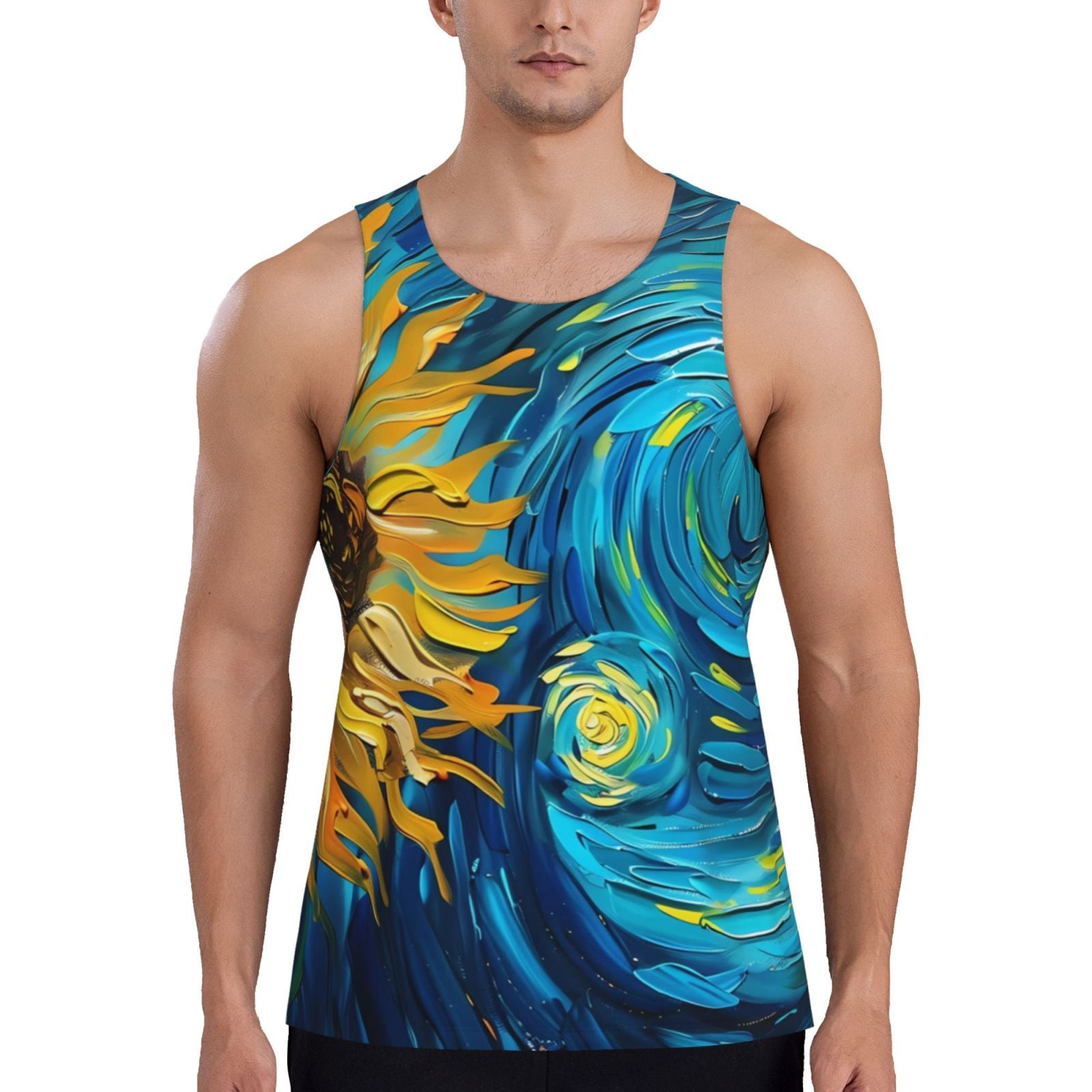 Daiia Starry Sunflower Dreamscape Printed Men's Quick Dry Fit Muscle ...