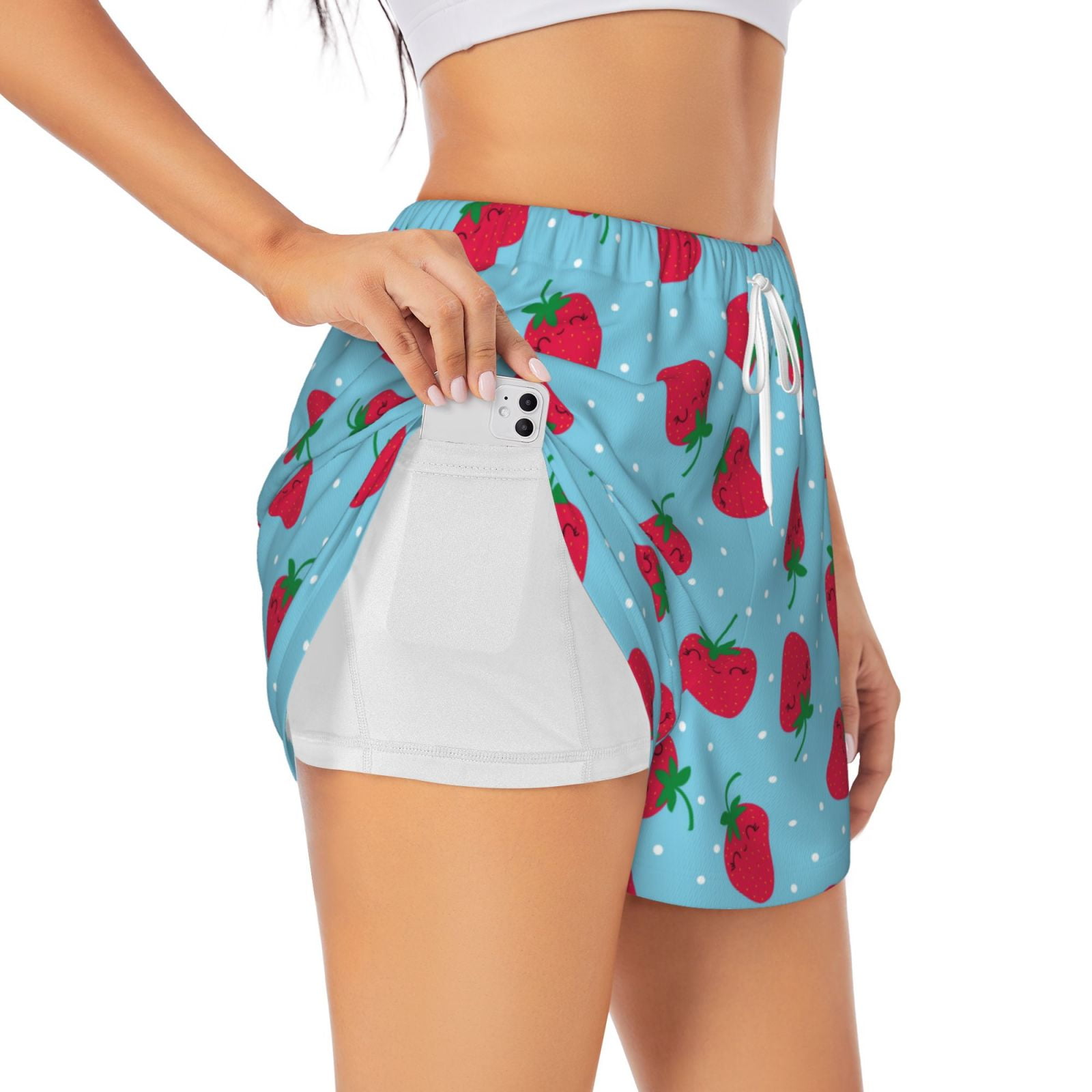 Daiia Strawberries Pattern Women's 2 in 1 Running Shorts - Lightweight ...