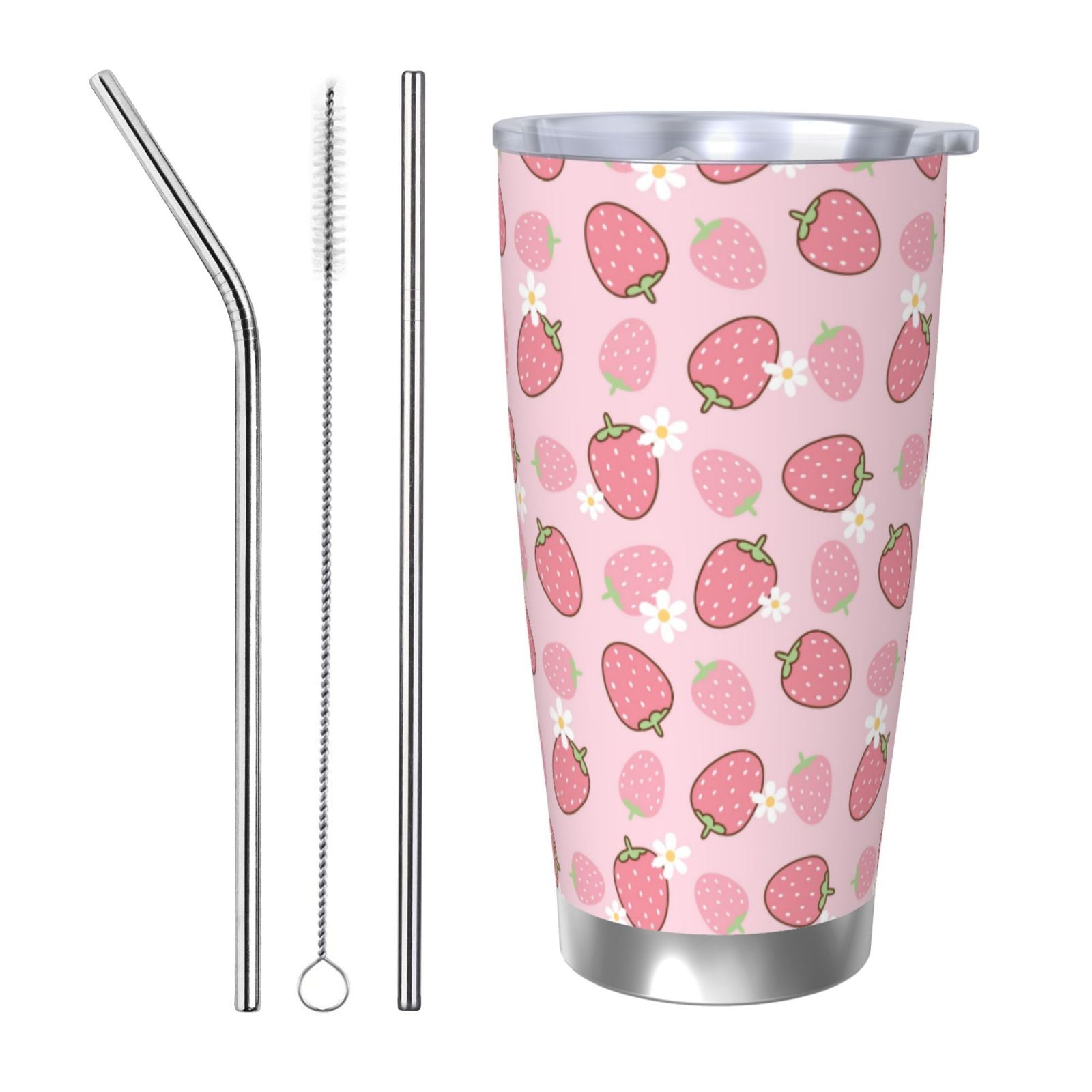 Daiia Strawberries Printed 20oz Insulated Coffee Cup with Straw Topper ...