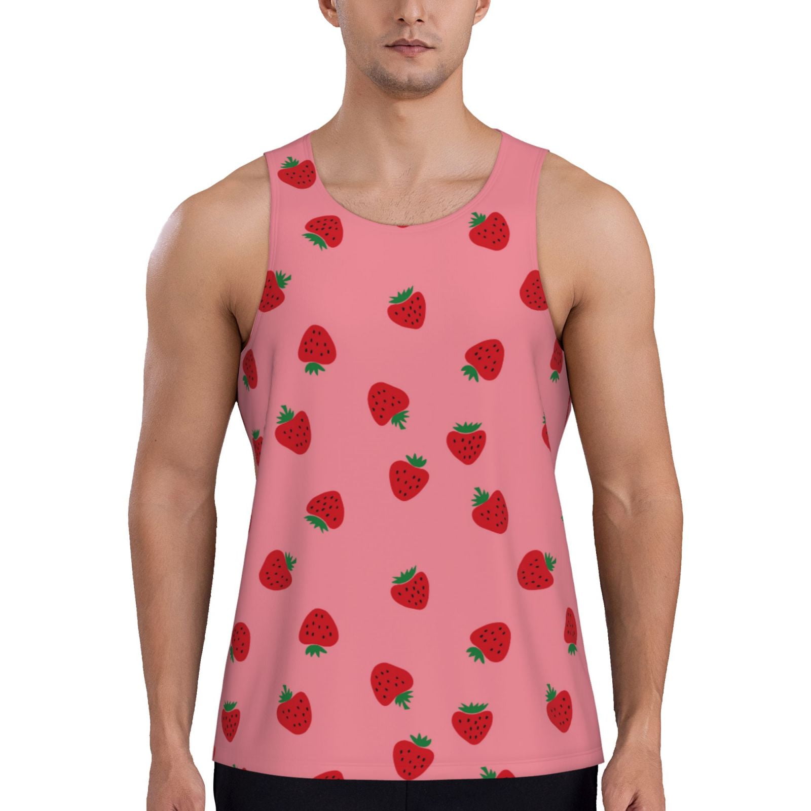 Daiia Strawberries Printed Men's Quick Dry Fit Muscle Tank Top Slim-Fit ...