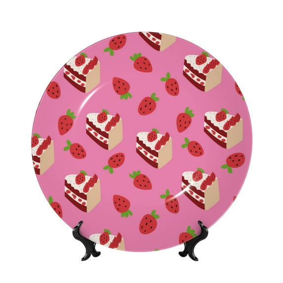Daiia Strawberry Cake Printed Pattern Ceramic Plate Dinner Plates Bone ...