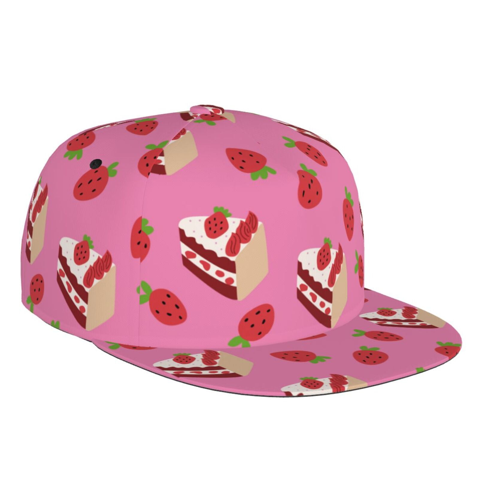 Daiia Strawberry Cake print Flat Bill Hats Flat Brim Trucker Cap ...