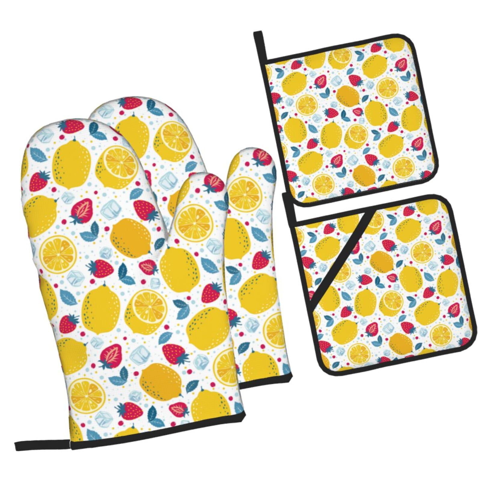 Daiia Strawberry Lemon Pattern Oven Mitts and Pot Holders 4 pcs Set ...