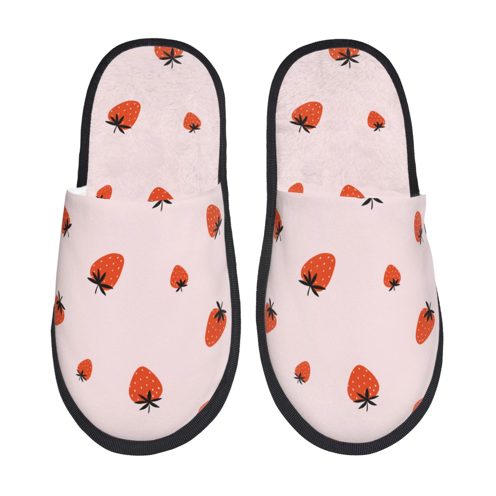 Daiia Strawberry Pattern Furry Slippers for Women and Men, Soft Plush ...