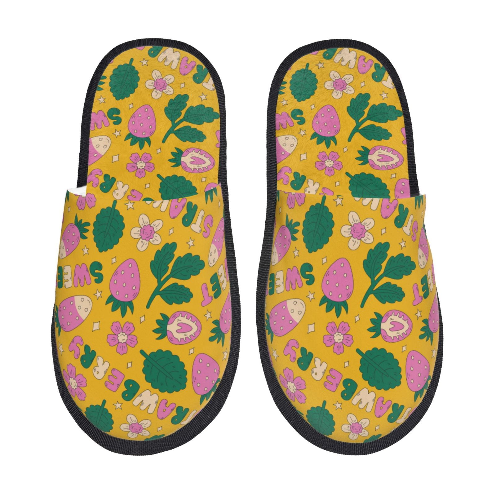 Daiia Strawberry Pattern Furry Slippers for Women and Men, Soft Plush ...