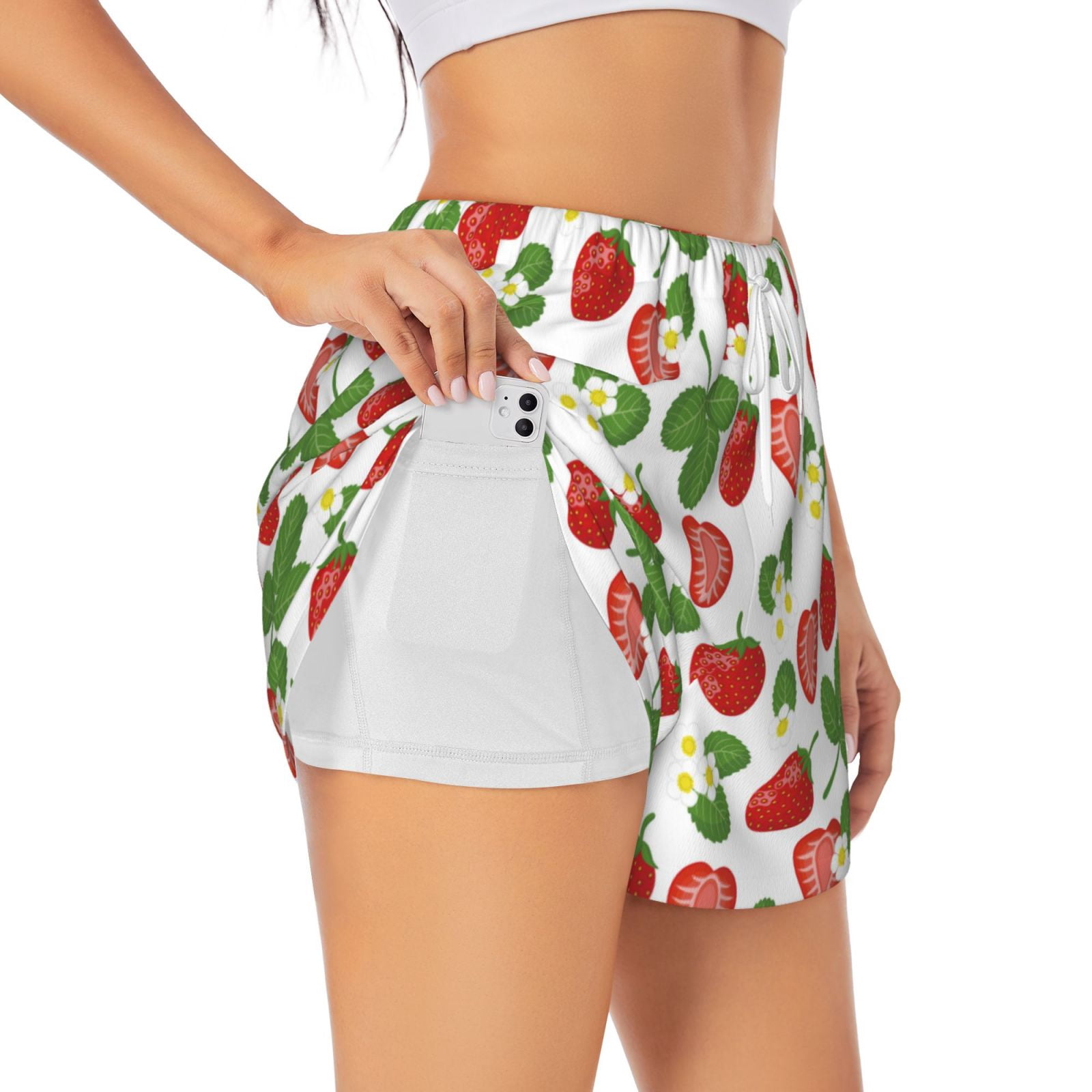 Daiia Strawberry Pattern Women's 2 in 1 Running Shorts - Lightweight ...