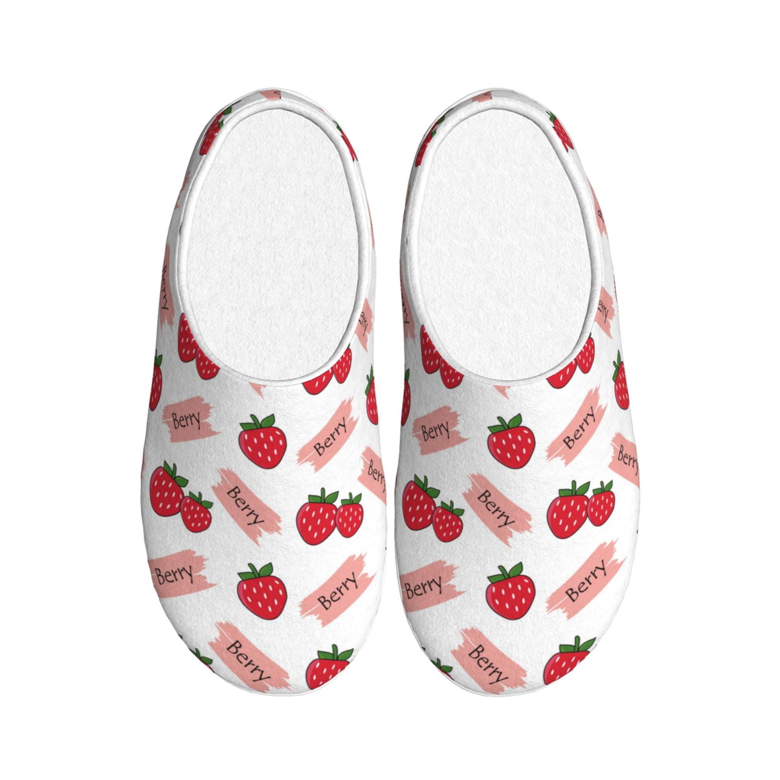 Daiia Strawberry Print Women’s Fuzzy Slippers Memory Foam Lightweight ...