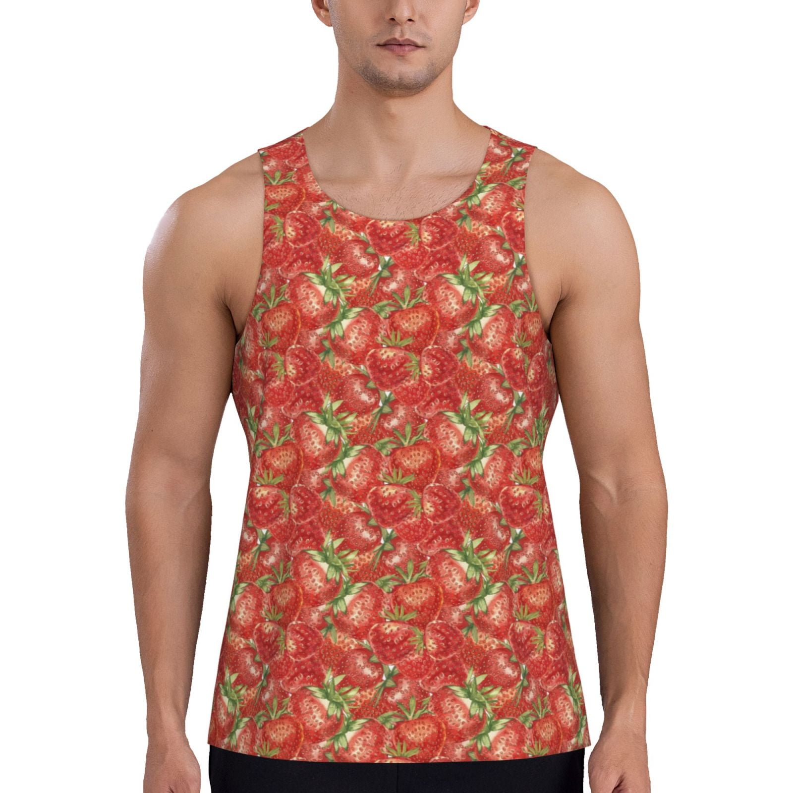 Daiia Strawberry Printed Men's Quick Dry Fit Muscle Tank Top Slim-Fit ...