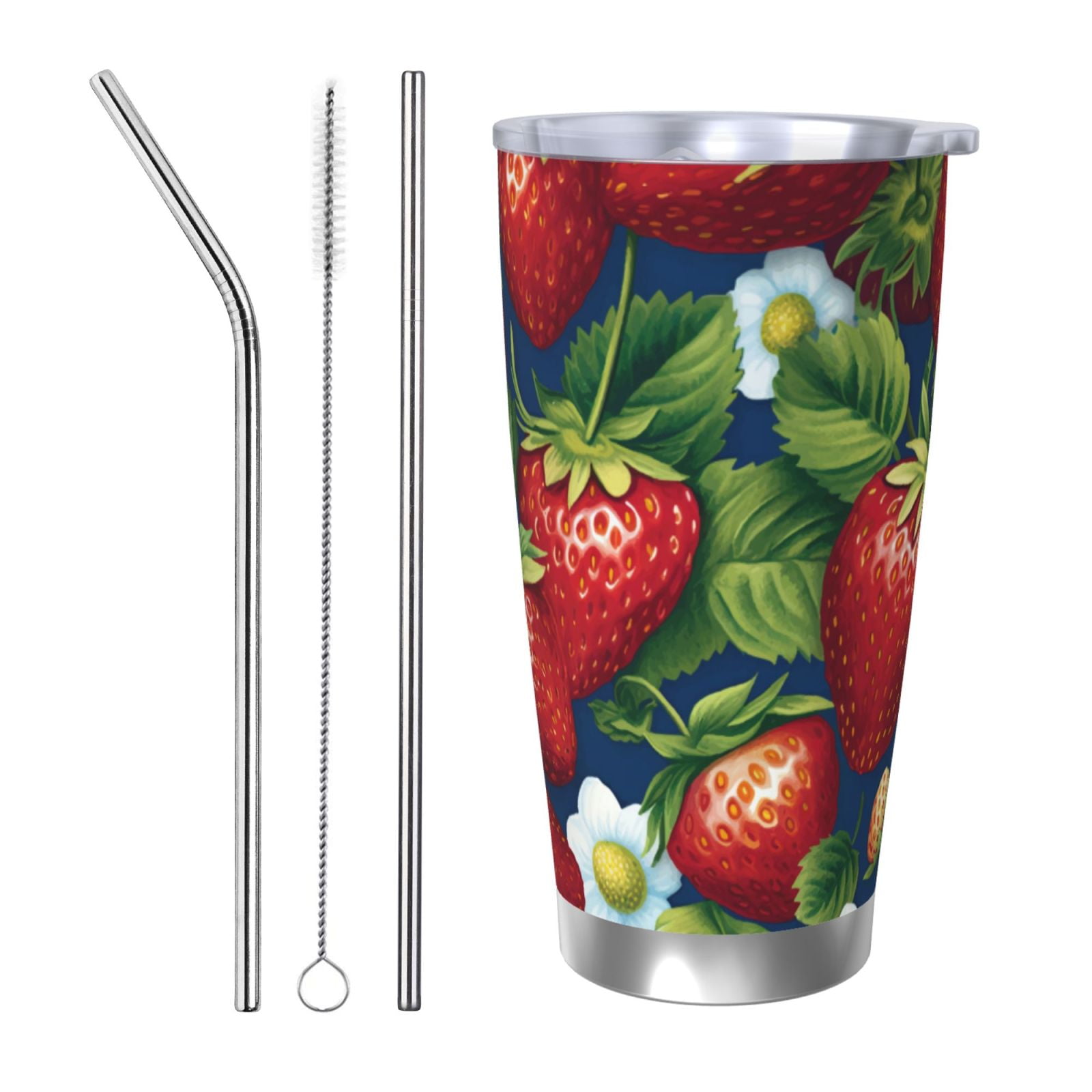 Daiia Strawberry2 Printed 20oz Insulated Coffee Cup with Straw Topper ...