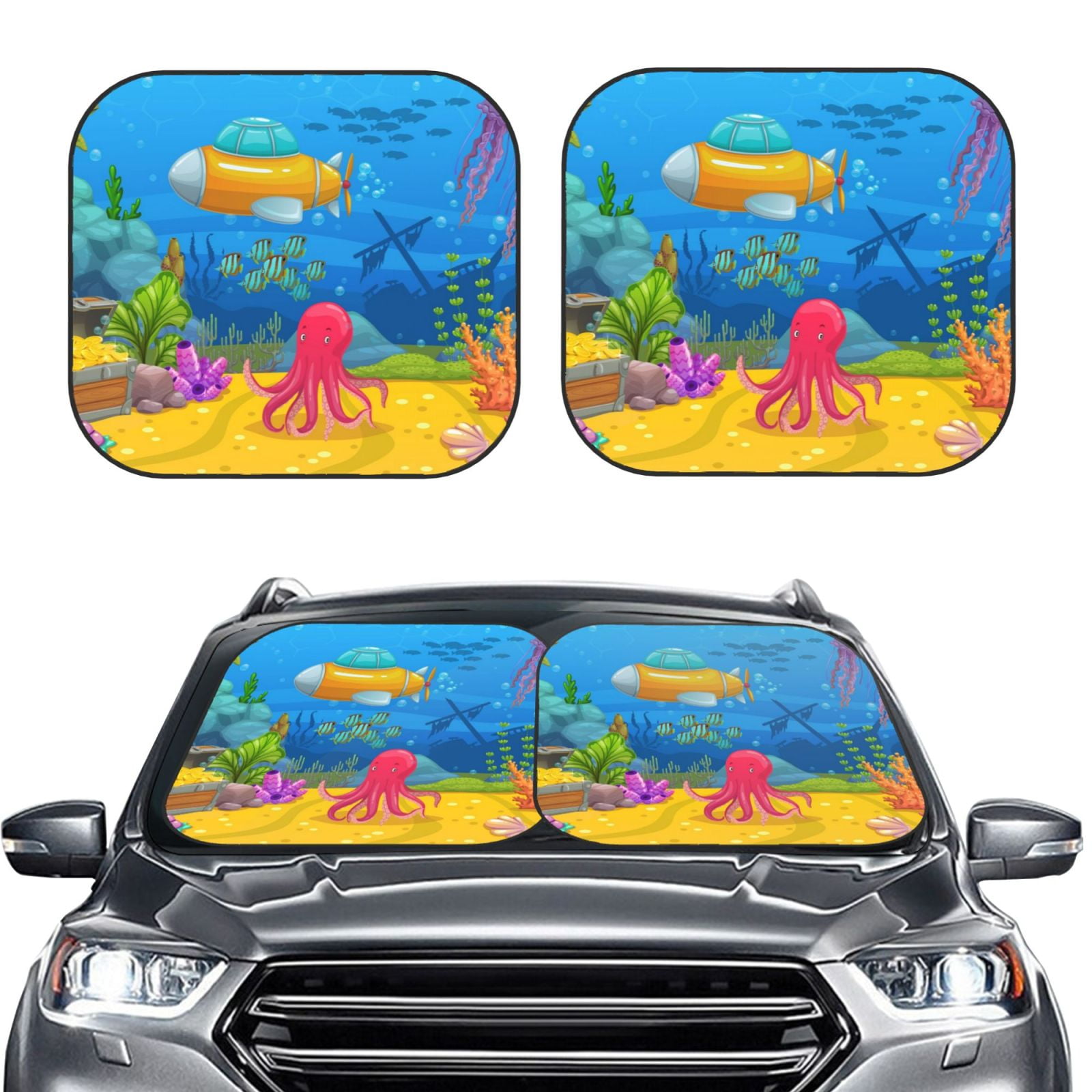 Daiia Submarine And Landscape 2PCS Car Windshield Sun Shade, Foldable ...