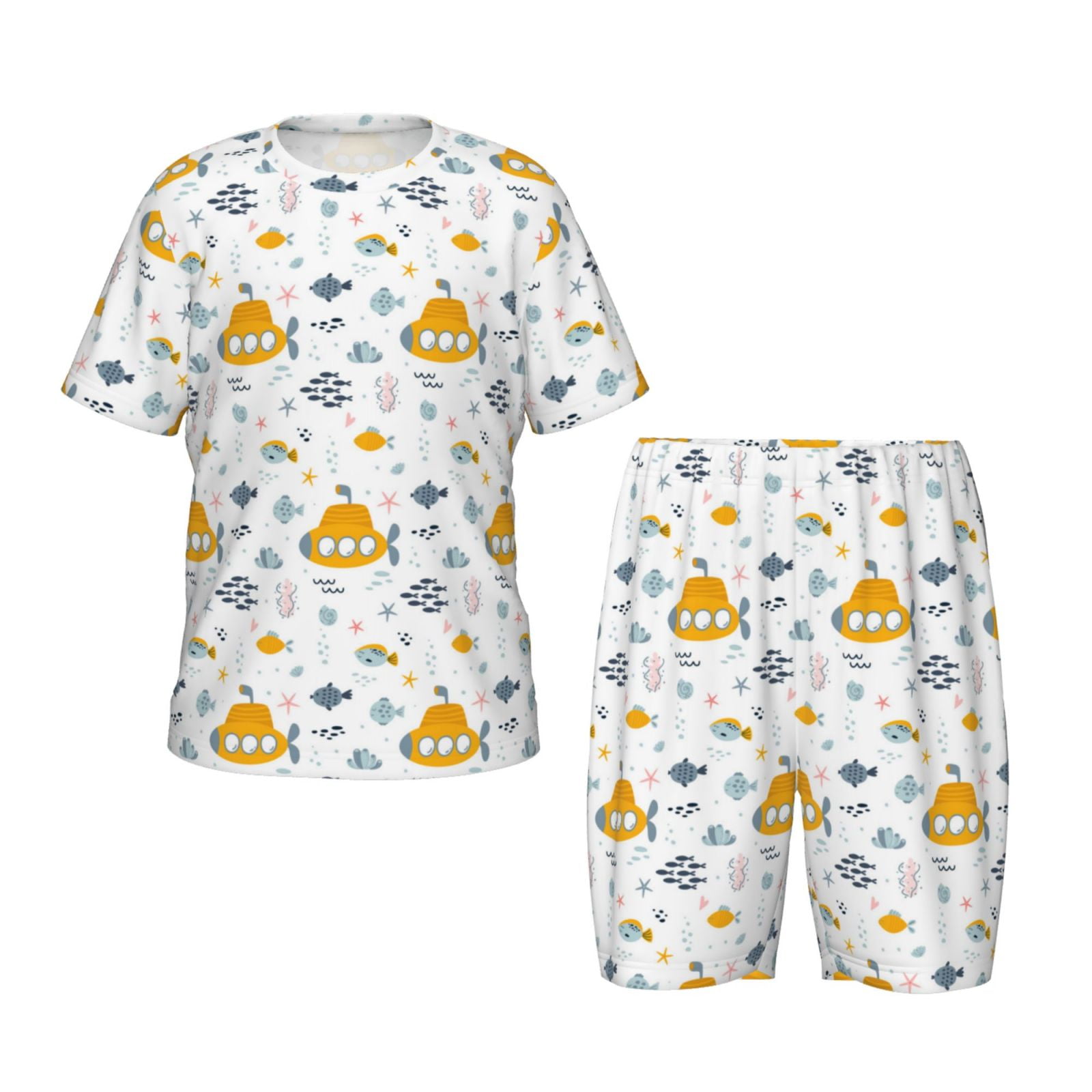 Daiia Submarine Ship Print Children’s Cotton Pajama Set – Short-Sleeved ...
