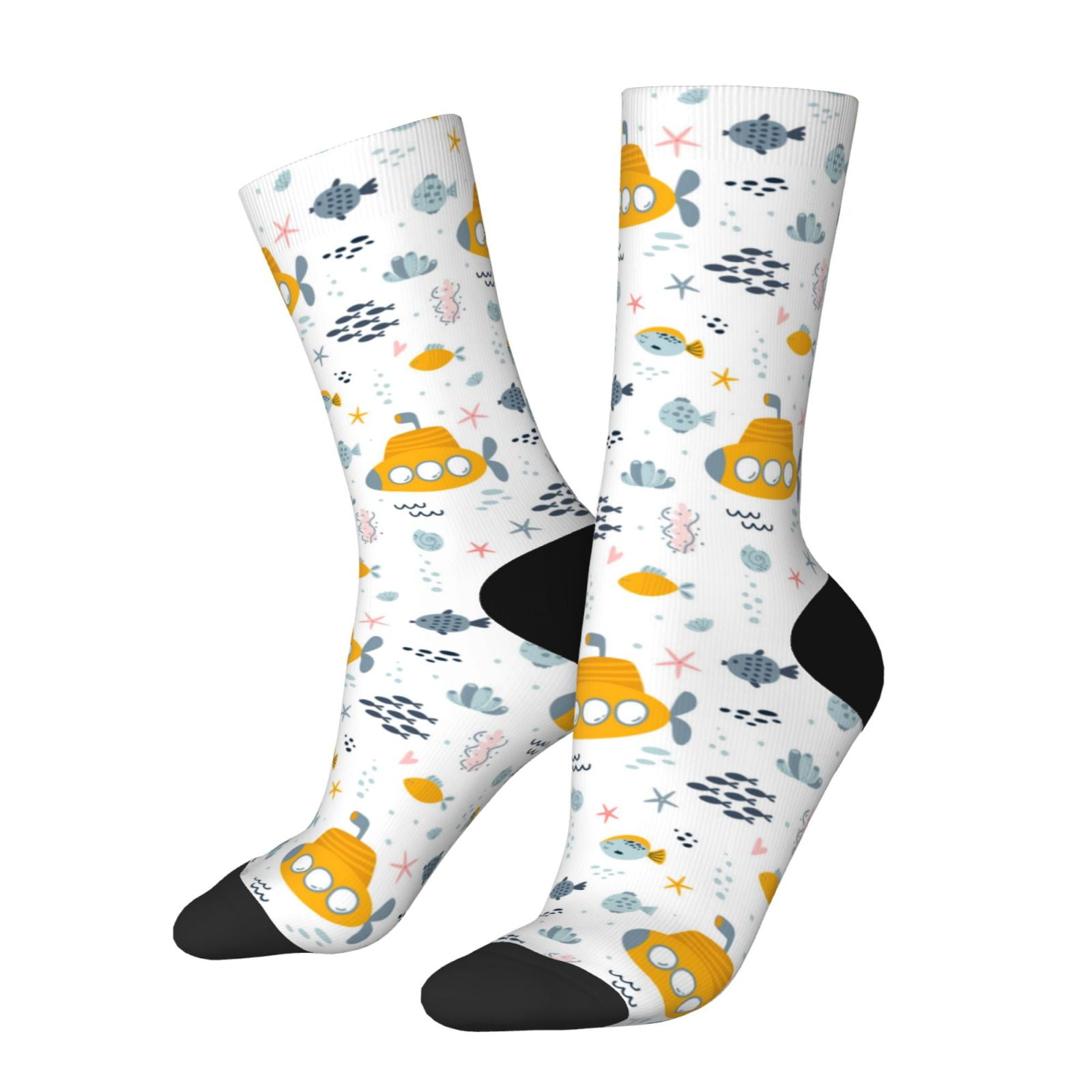 Daiia Submarine Ship Print Crew Socks – Soft Breathable Long Socks for ...