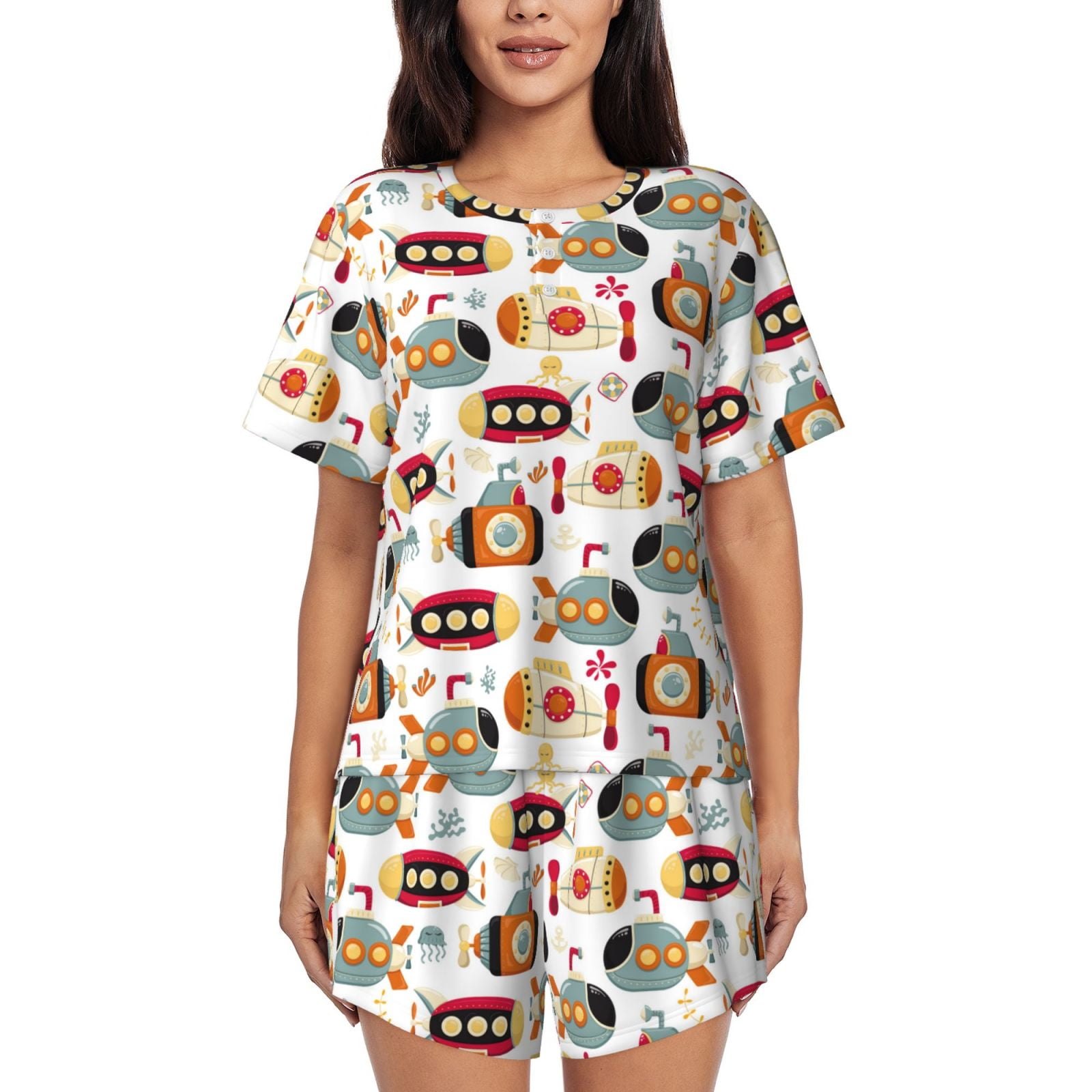 Daiia Submarines Pattern Womens Pajama Sets Short Sleeve Pajamas for ...