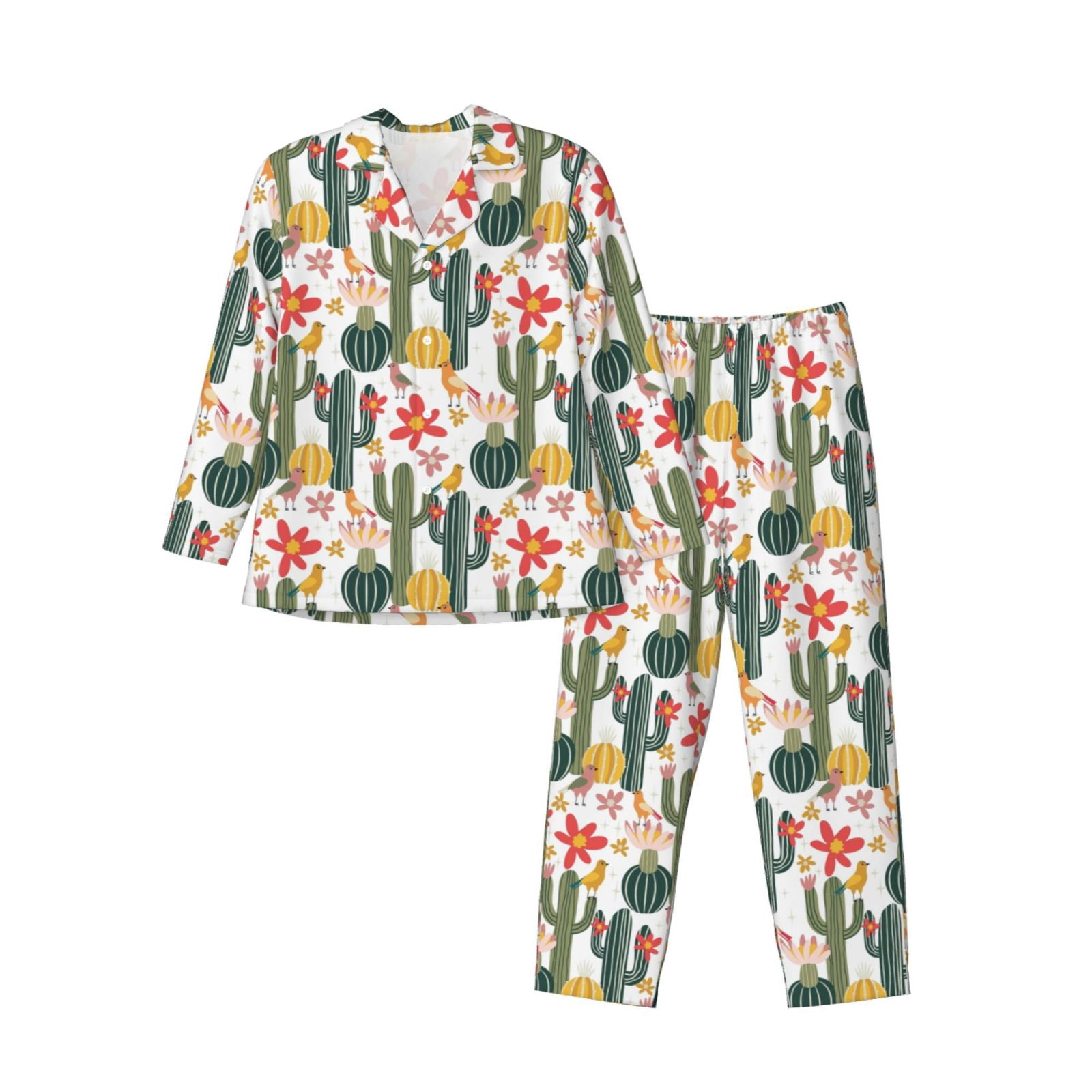 Daiia Summer Cactus With Blooming for Men's Long-Sleeved Pajama Set ...