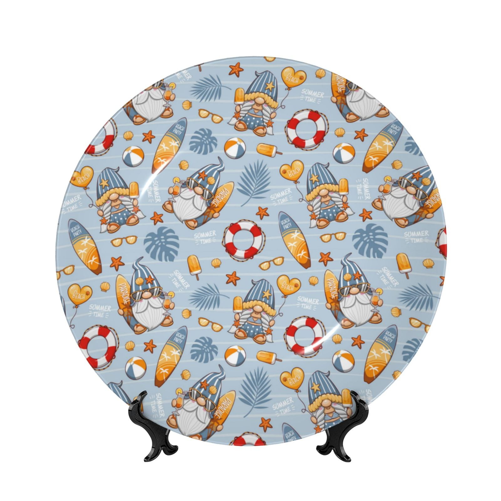 Daiia Summer Time With Gnome Printed Pattern Ceramic Plate Dinner ...