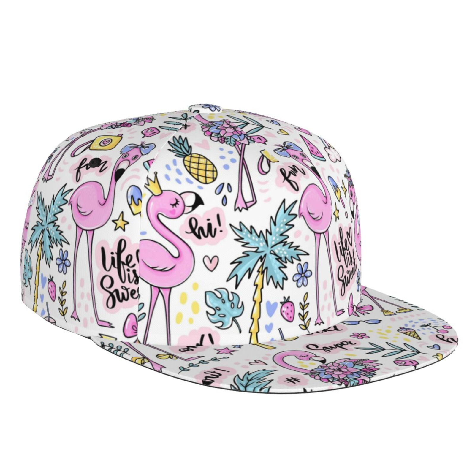 Daiia Summer with Flamingo print Flat Bill Hats Flat Brim Trucker Cap ...
