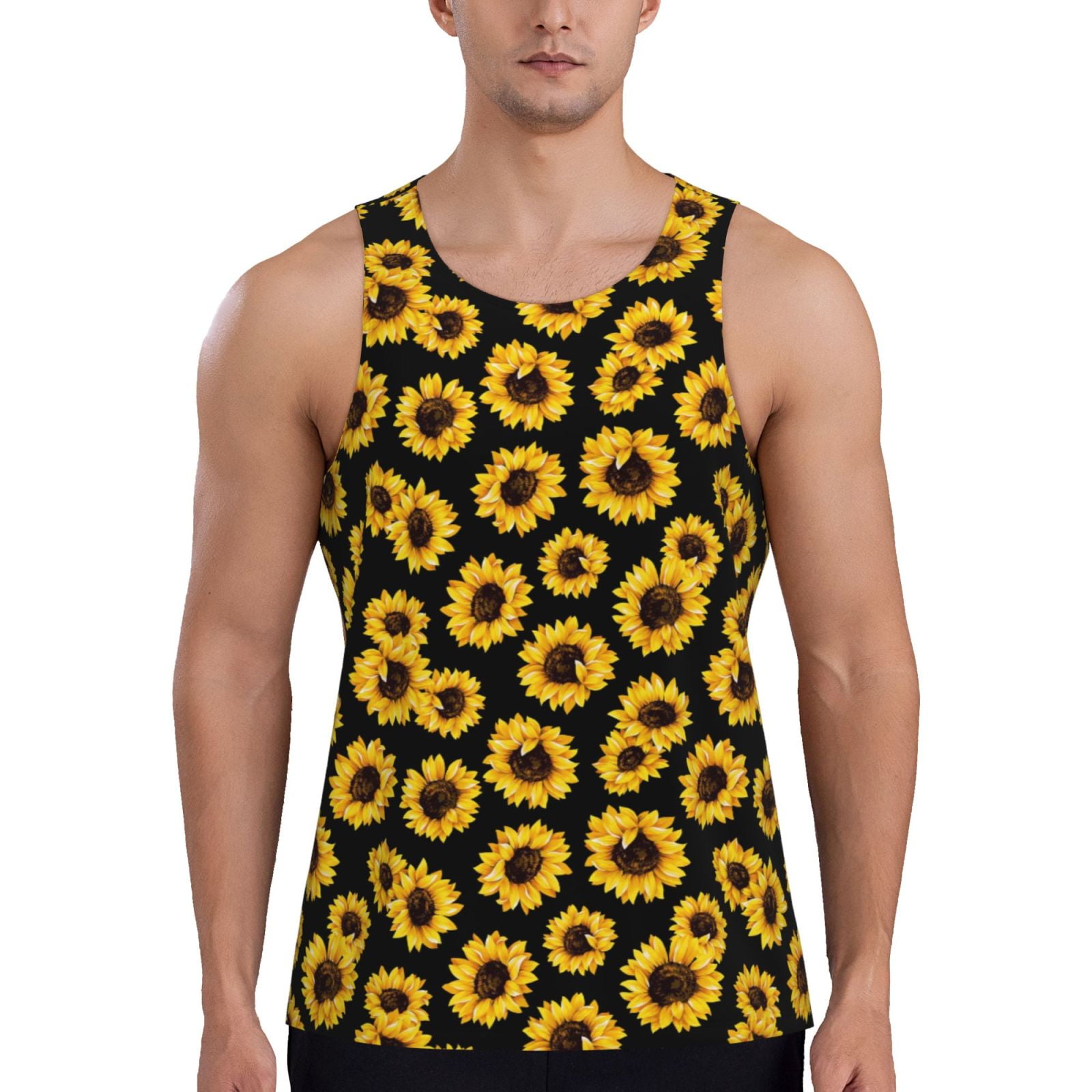 Daiia Sunflower 6 Printed Men's Quick Dry Fit Muscle Tank Top Slim-Fit Tank Workout Tank Top ...