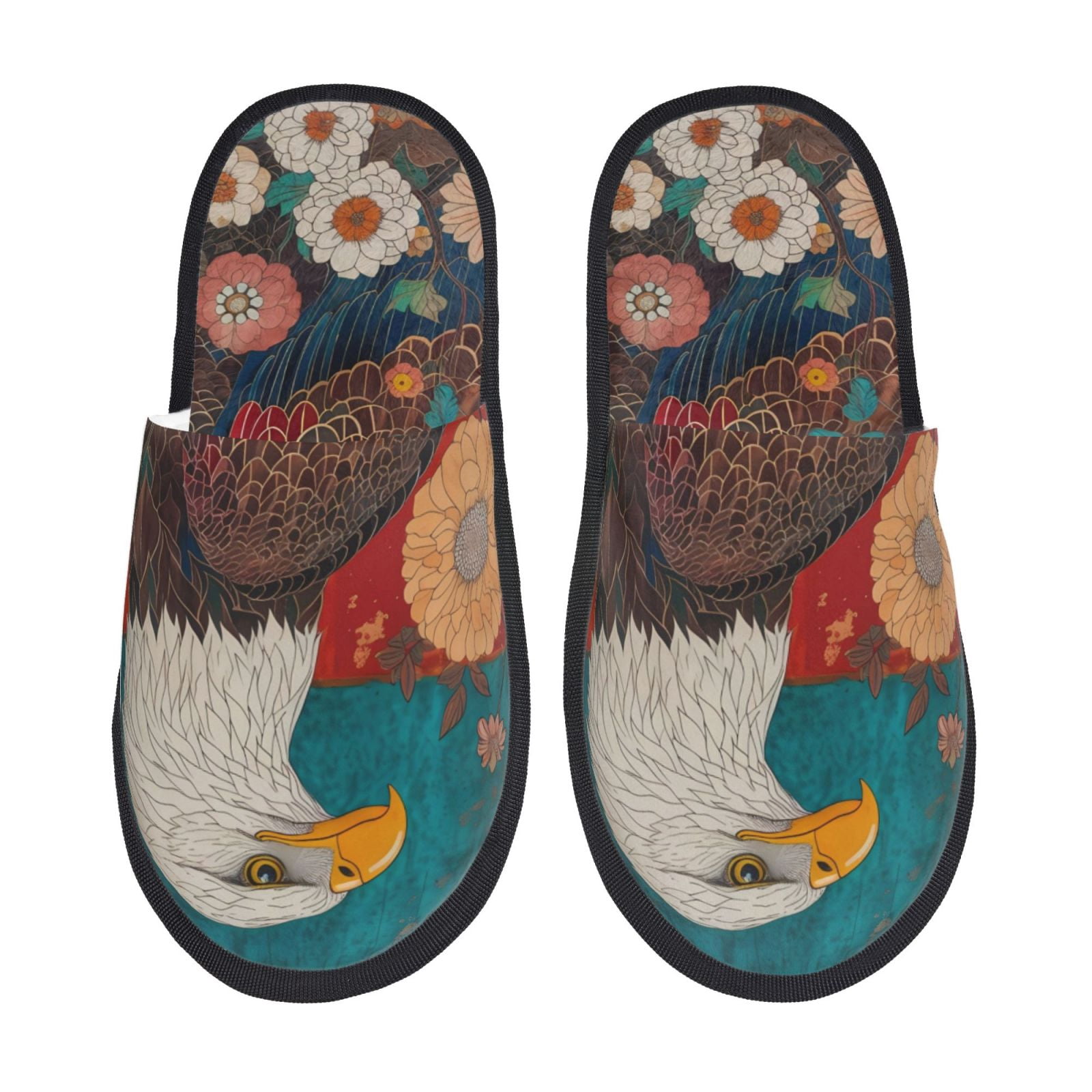Daiia Sunflower Bald Eagle Pattern Furry Slippers for Women and Men ...