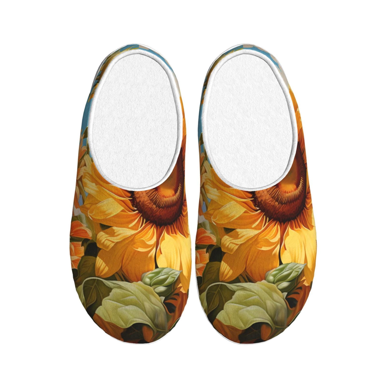 Daiia Sunflower Blue Sky Print Women’s Fuzzy Slippers Memory Foam ...