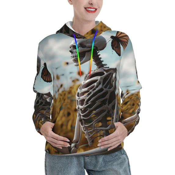Daiia Sunflower Butterfly Skull Pattern Women's Fashion Hoodies ...
