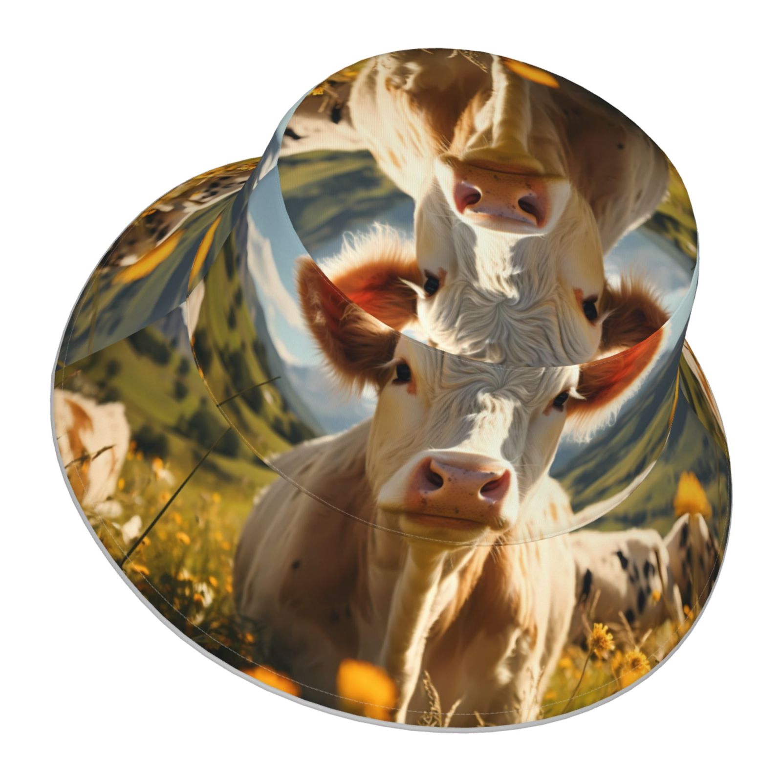 Daiia Sunflower Cow Pasture Pattern Bucket Hat - Trendy Cotton Sun Hat ...