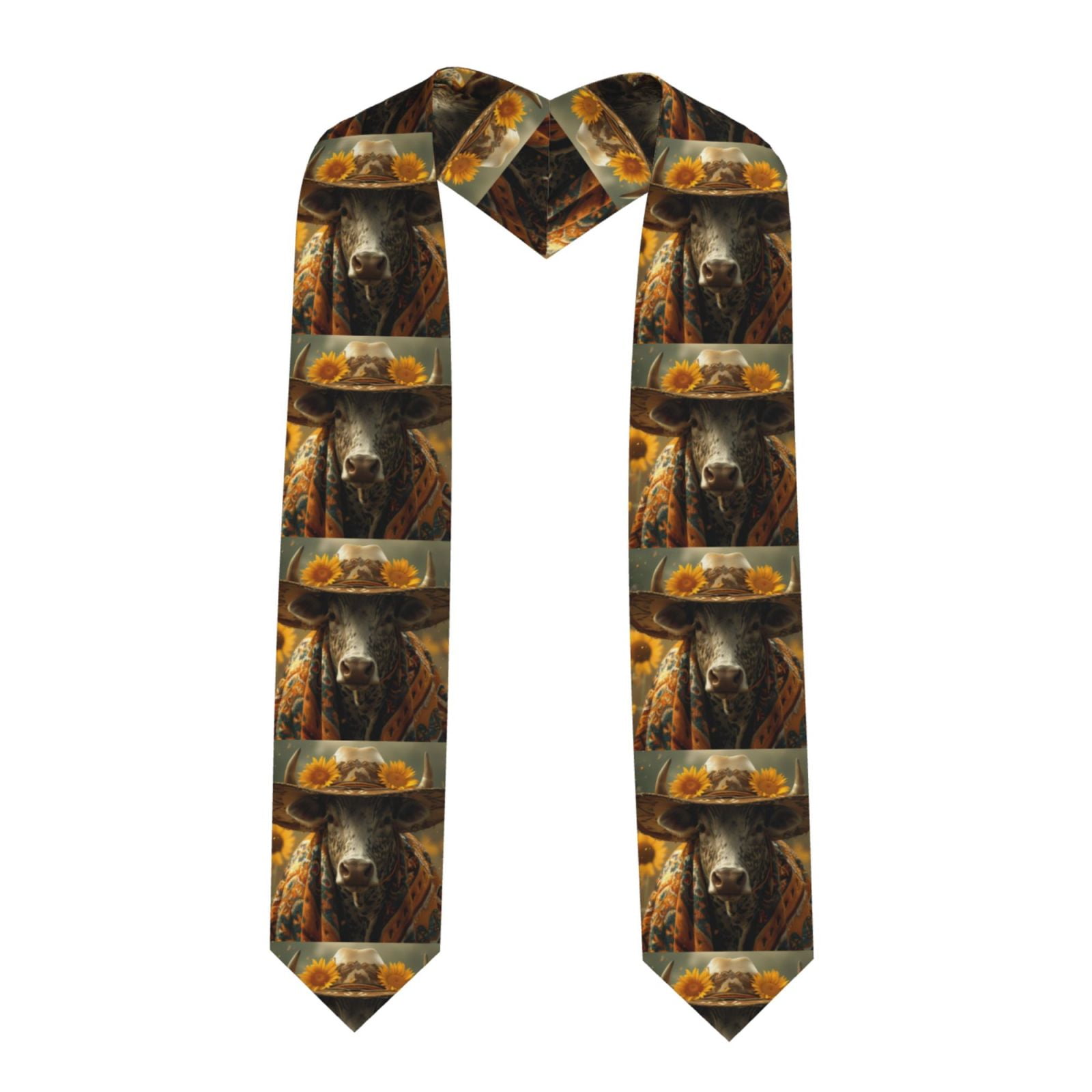 Daiia Sunflower Cowboy Hat Cow Pattern Graduation Shawl Stole – Satin ...